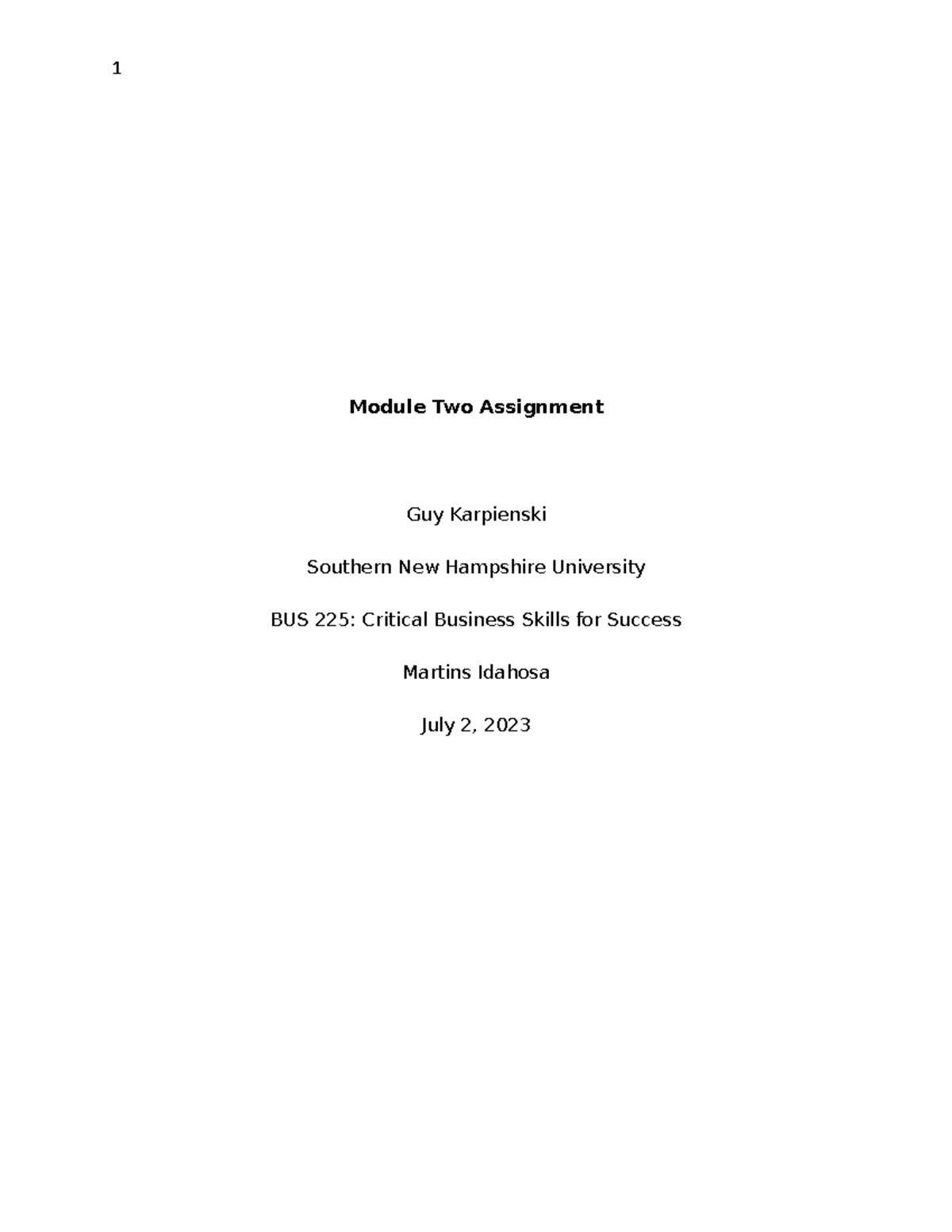 BUS225 Module Two Assignment - bus225 - SNHU - Studocu