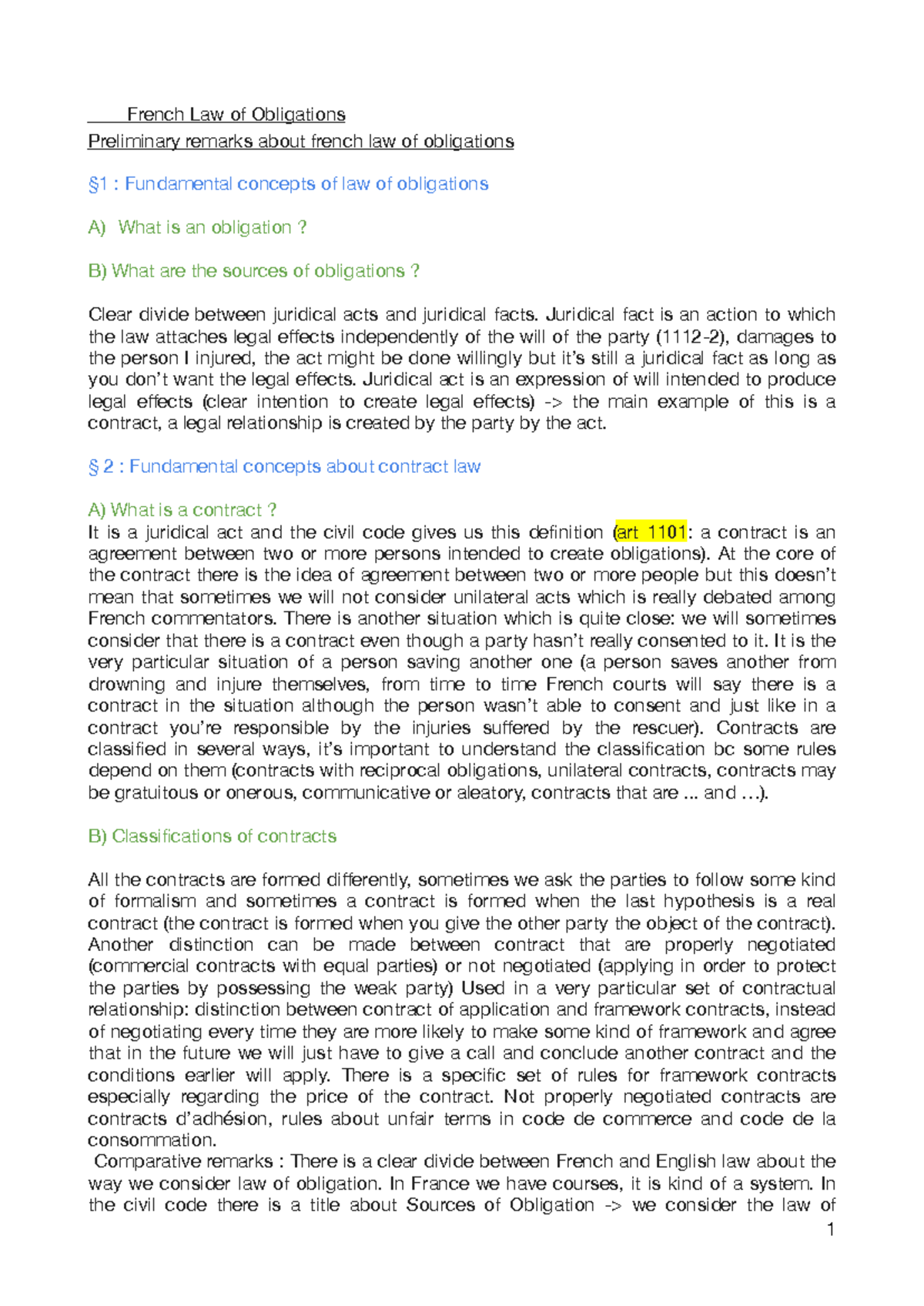 French Law of obligation - French Law of Obligations Preliminary ...