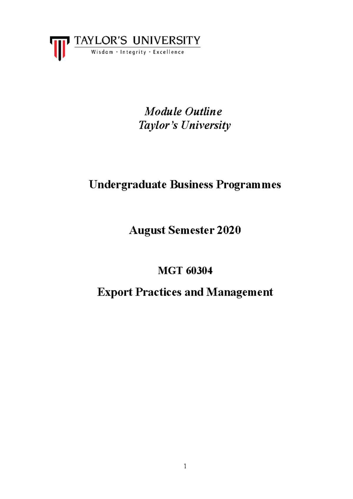 EPM MIB 2020 08 - Grade: 8+ - Module Outline Taylor’s University ...