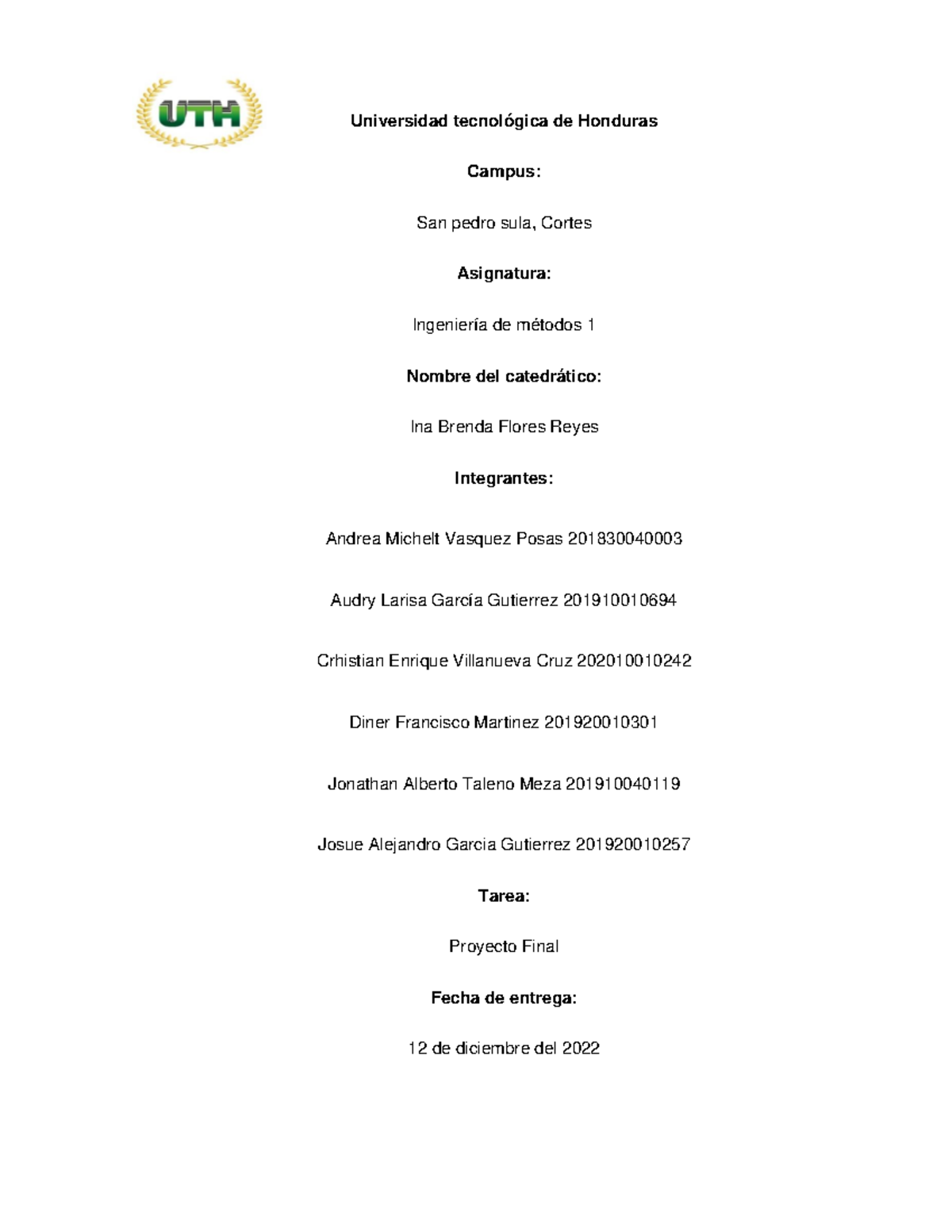 Proyecto final - Ssksk - Universidad tecnológica de Honduras Campus ...