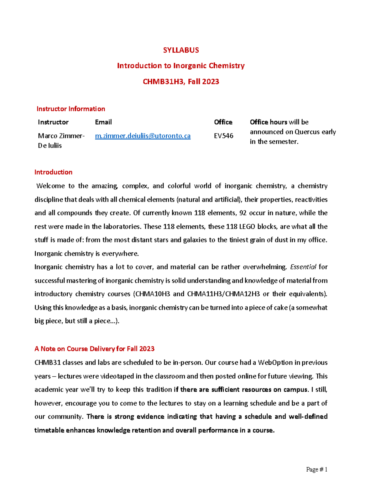 Chmb31 syllabus and resources 2023 - SYLLABUS Introduction to Inorganic ...