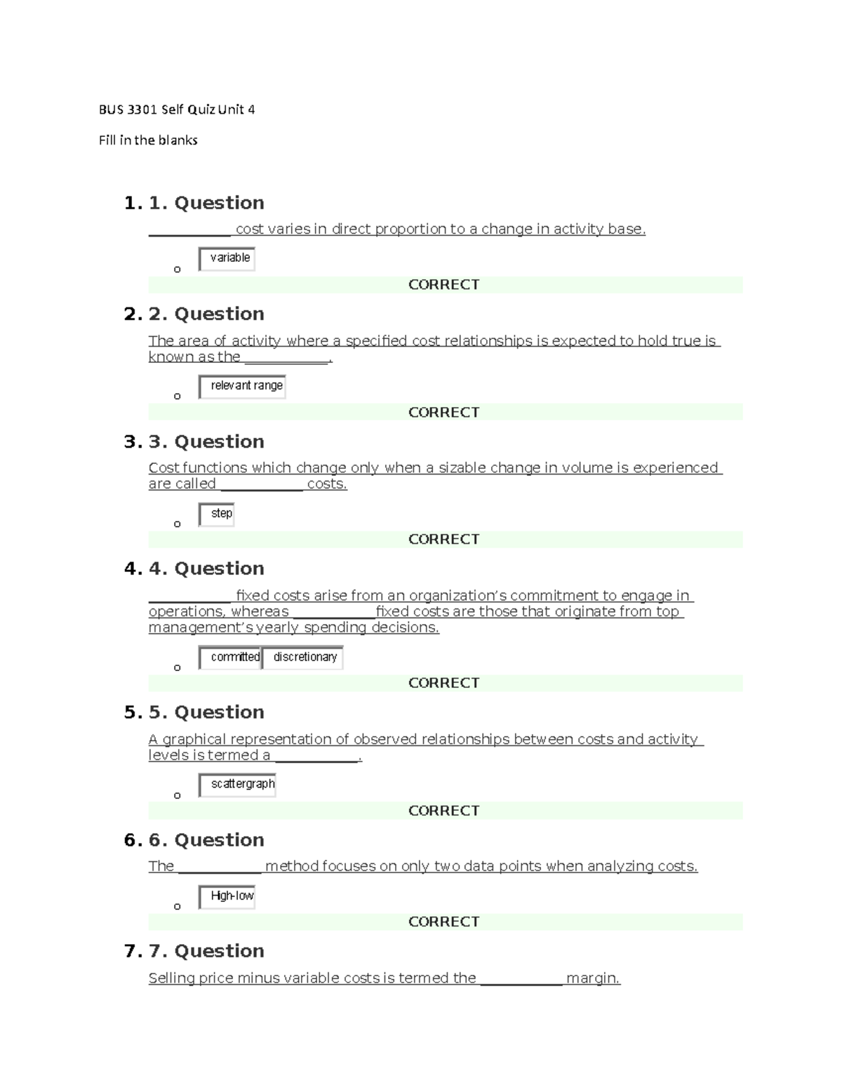 BUS 3301 Self Quiz Unit 4: Short response section - BUS 3301 Self Quiz ...