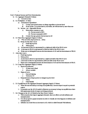 Unit 3 Study Guide - Unit 3: Study Guide Macroeconomics Basics Graphing ...