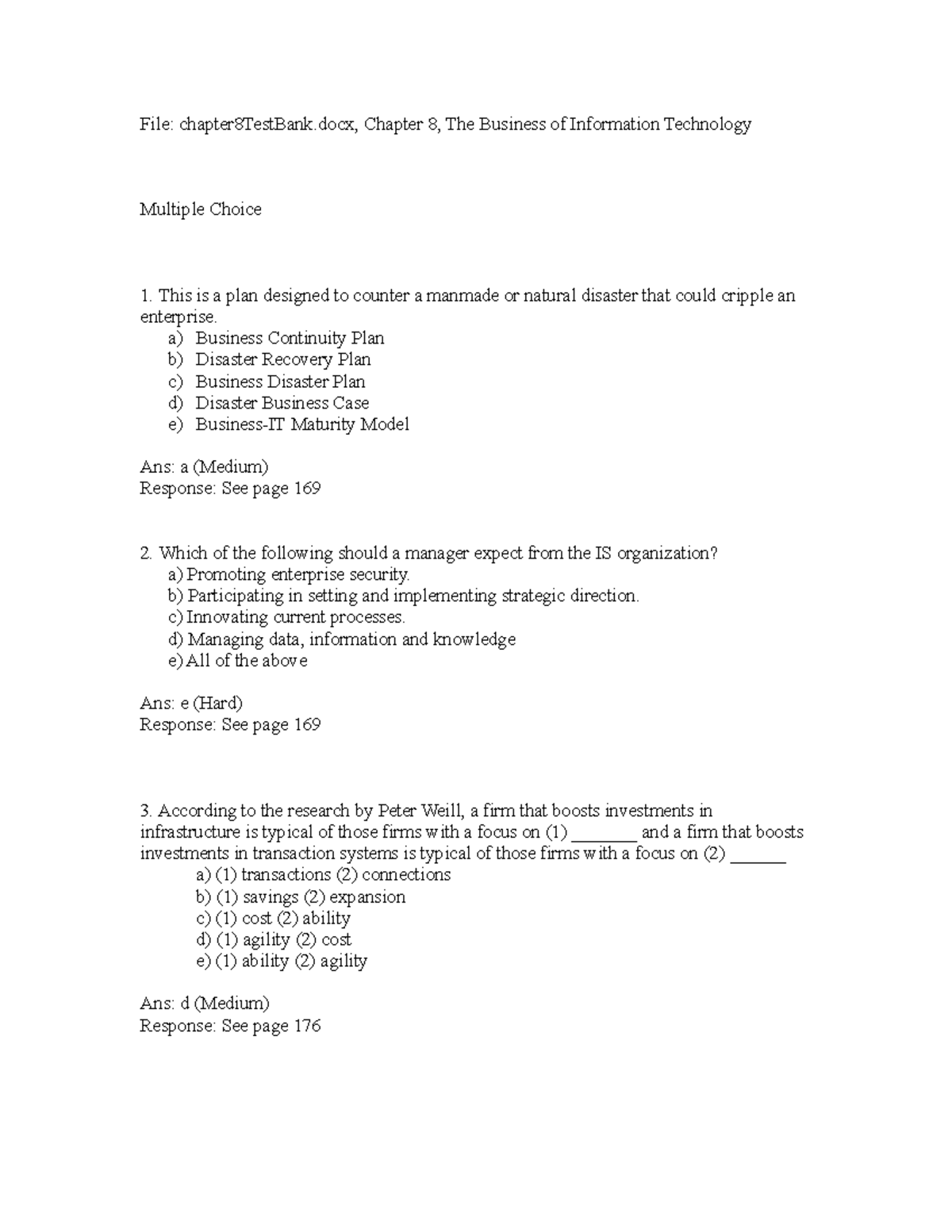 C8 - IS 677 Quiz chapter - 8 with Solutions - File: chapter8TestBank ...