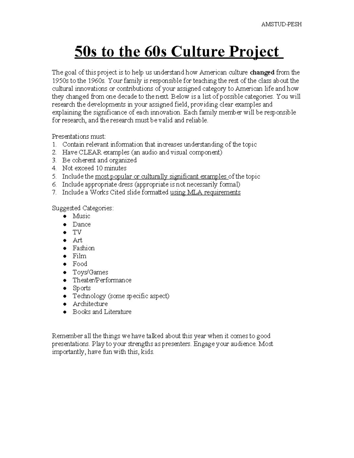 50stothe 60s Presentation Directions - AMSTUD-PESH 50s to the 60s ...