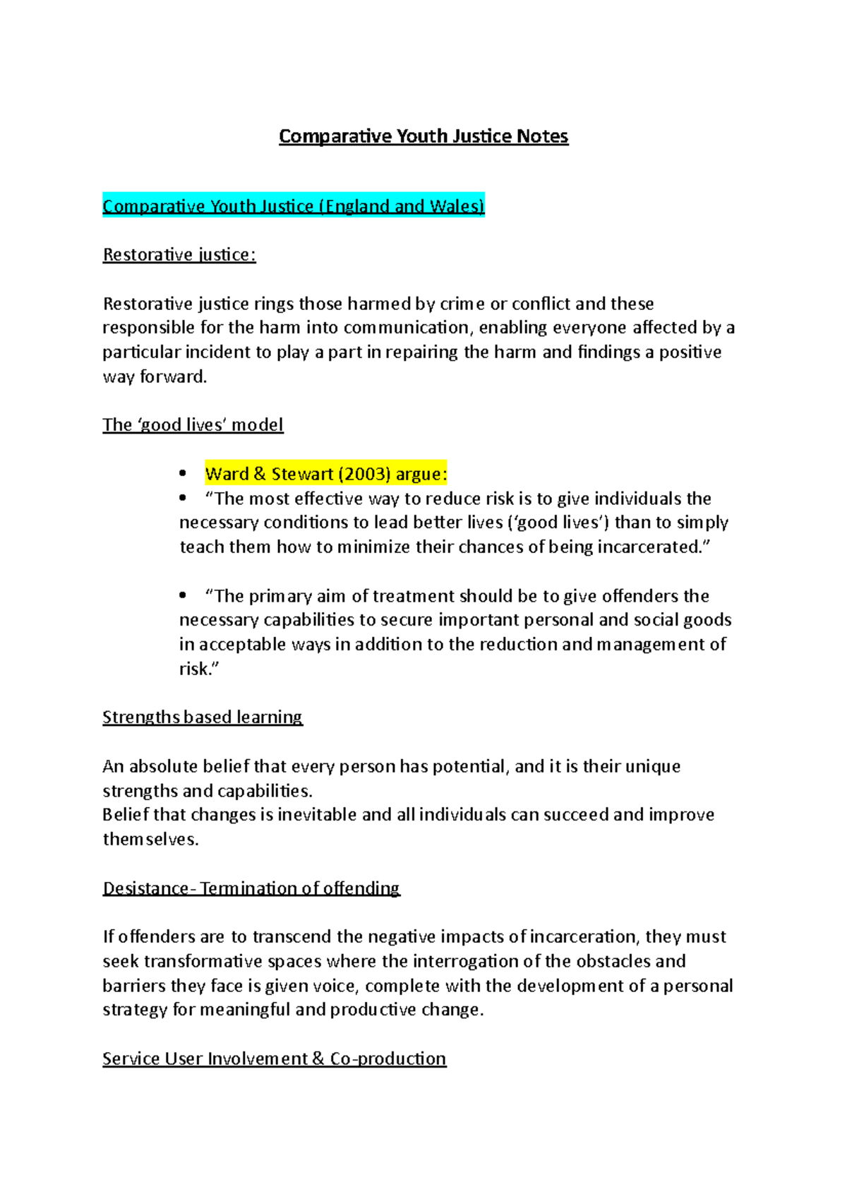 Comparative Youth Justice Lecture Notes - Comparative Youth Justice ...