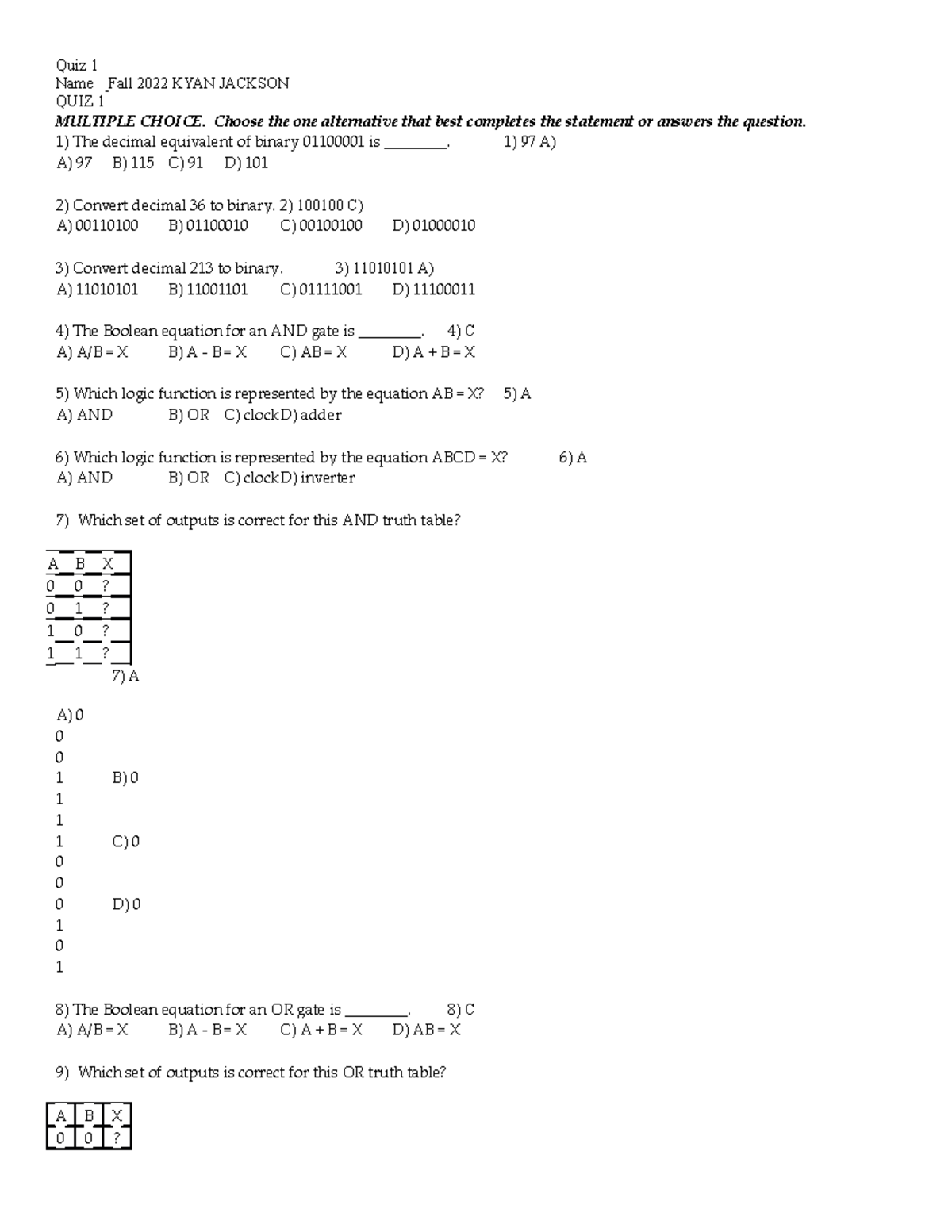 QUIZ 1 FALL 2022 - quiz - Quiz 1 Name__Fall 2022 KYAN JACKSON QUIZ 1 ...