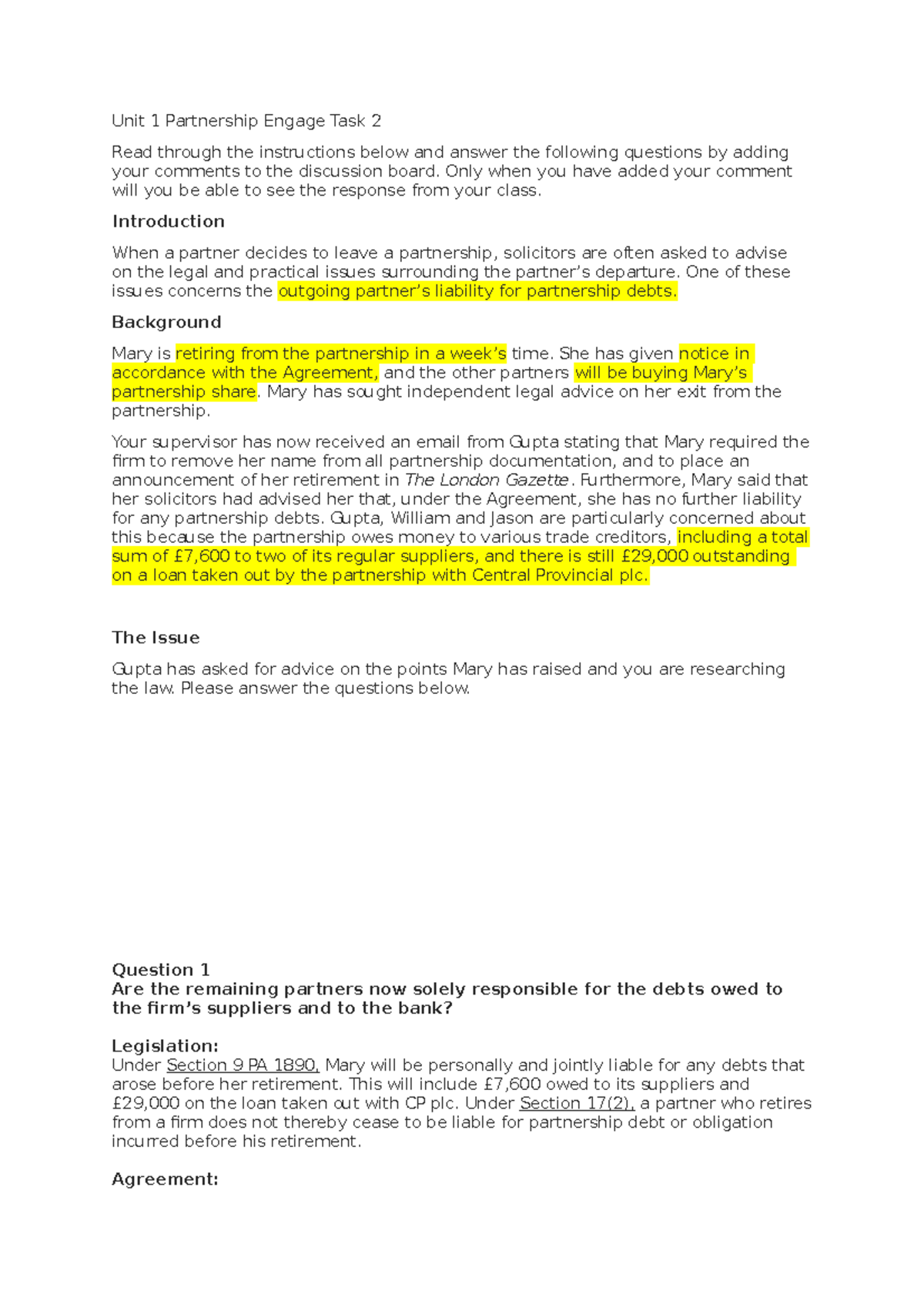 Unit 1 engage task 2 - Unit 1 Partnership Engage Task 2 Read through ...