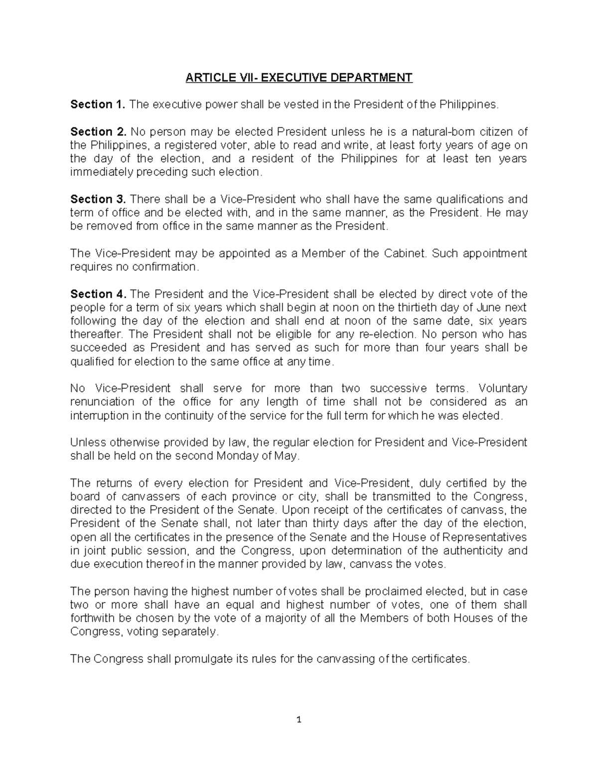 Executive Department Full Details - ARTICLE VII- EXECUTIVE DEPARTMENT ...