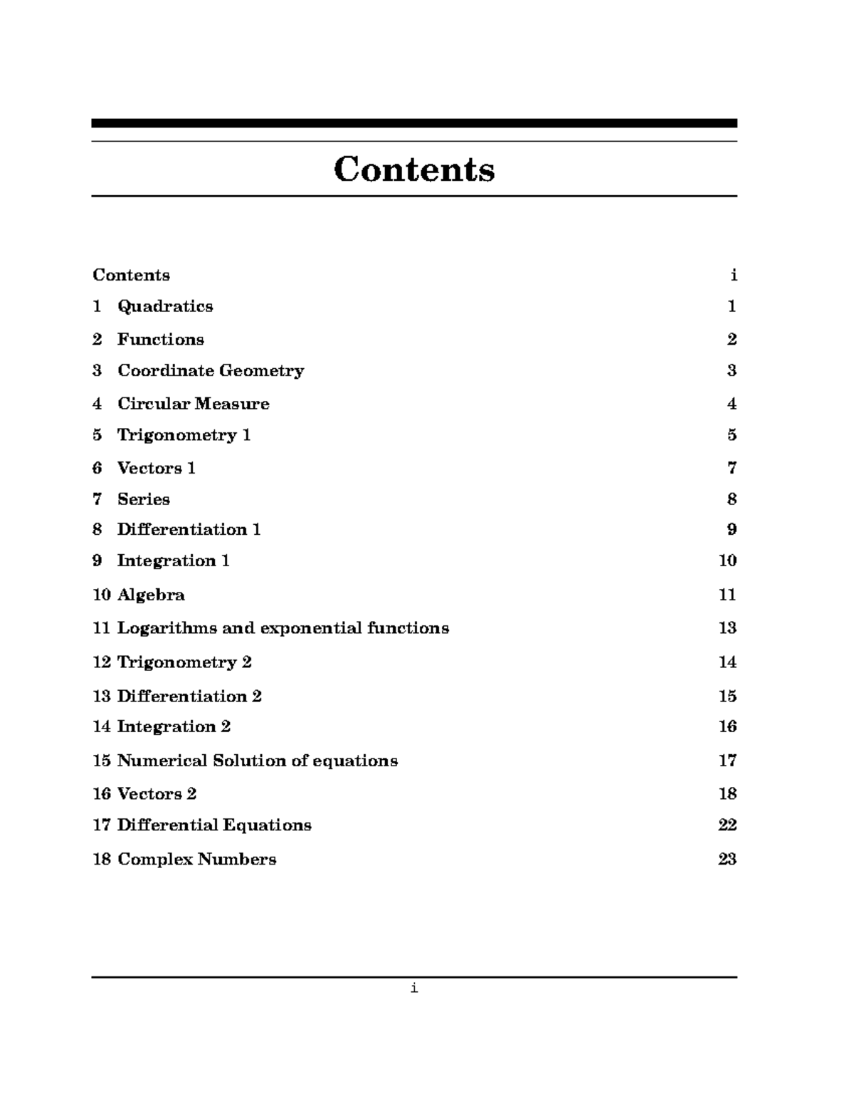 Quick Revision Notes (Pure Maths) - Contents 1 Quadratics Contents i 2 ...