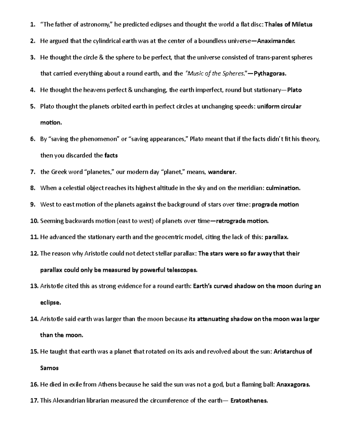 Chapter 4 Ancient greek astronomy - “The father of astronomy,” he ...