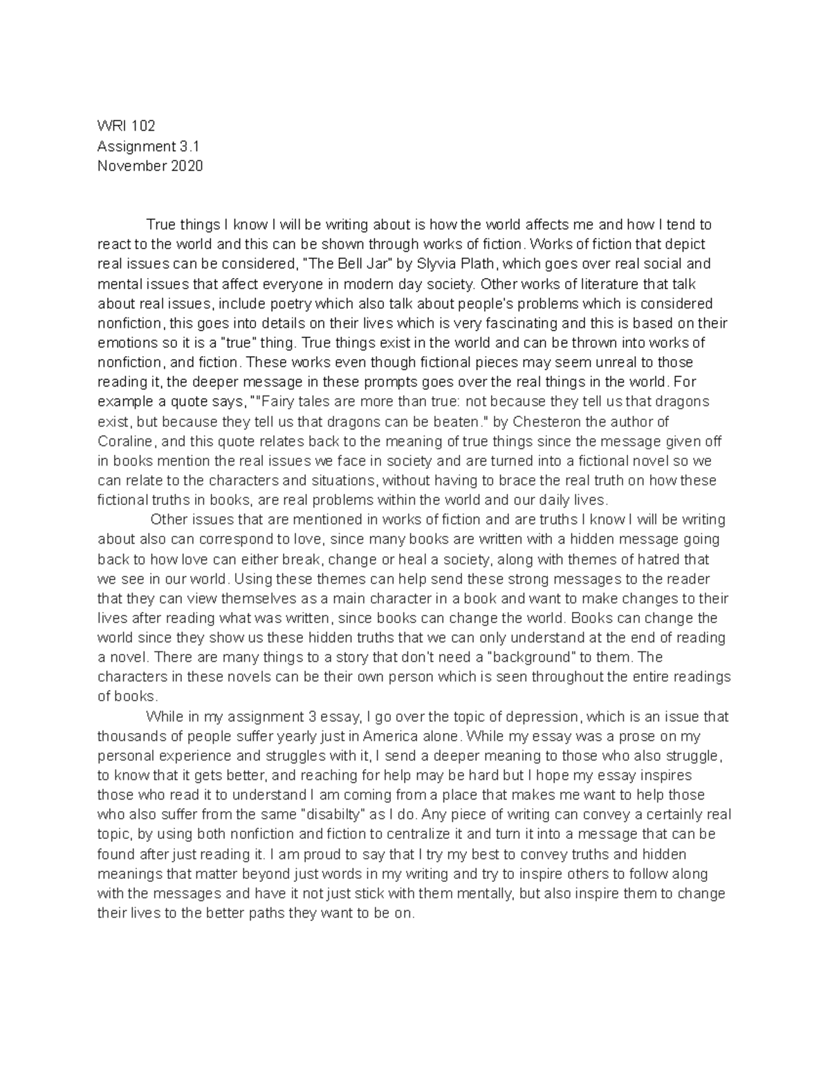 3.1 RM - Essay number, 3.1 for WRI 102 - WRI 102 Assignment 3. November ...