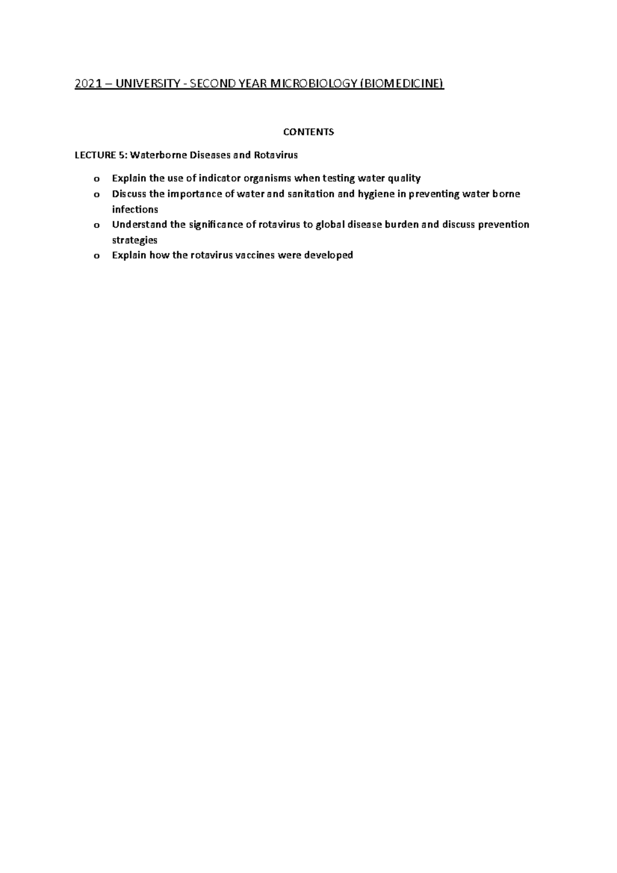 Lecture 5: Waterborne Diseases and Rotavirus - 2021 – UNIVERSITY - SECOND YEAR MICROBIOLOGY ...