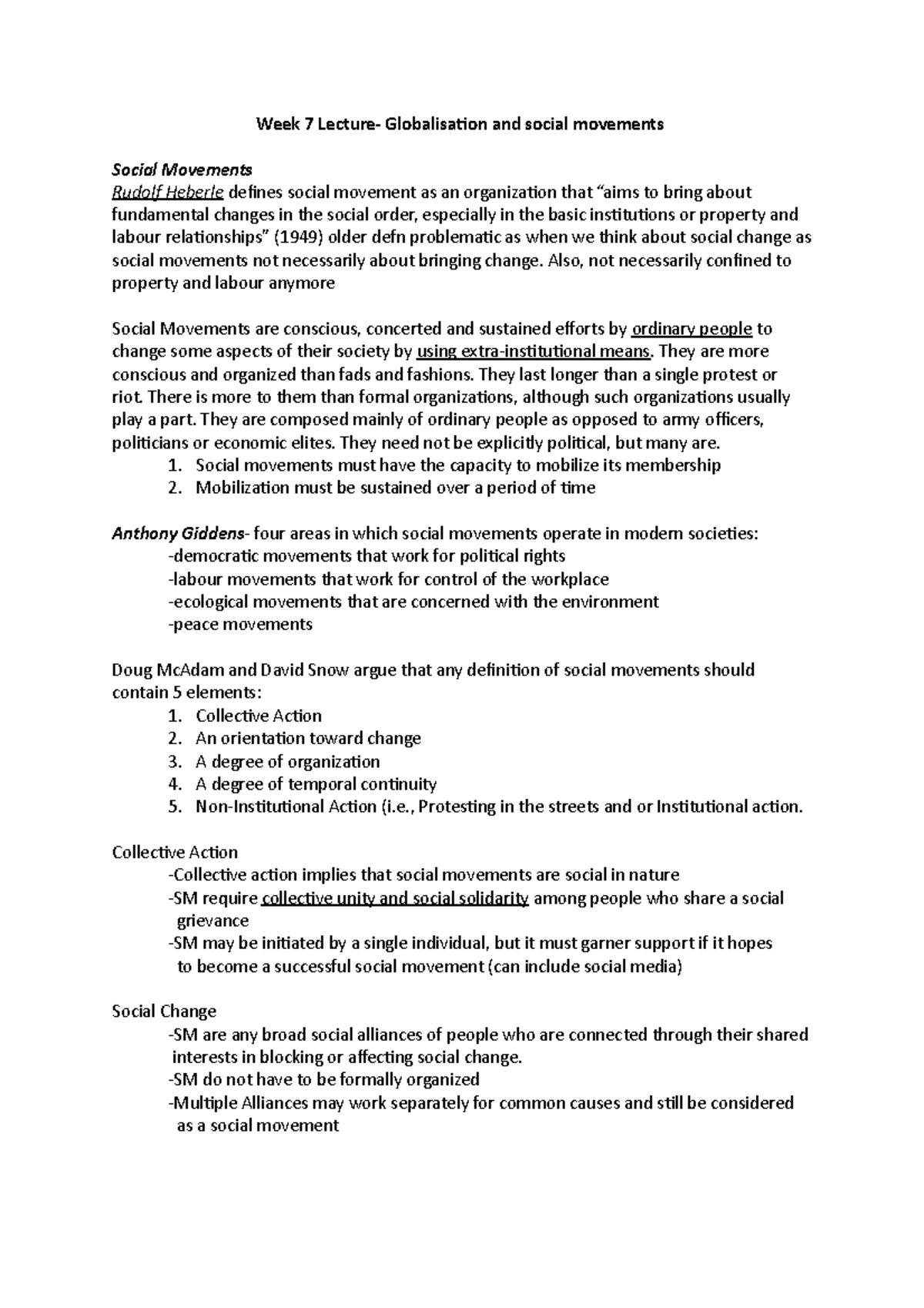 Week 7 Lecture - Week 7 Globalisation and social movements Social ...