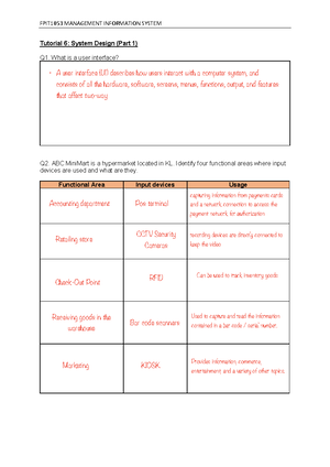 Tutorial 9 - MIS T9 - Tutorial 9: System Implementation Q1. (i) What is ...