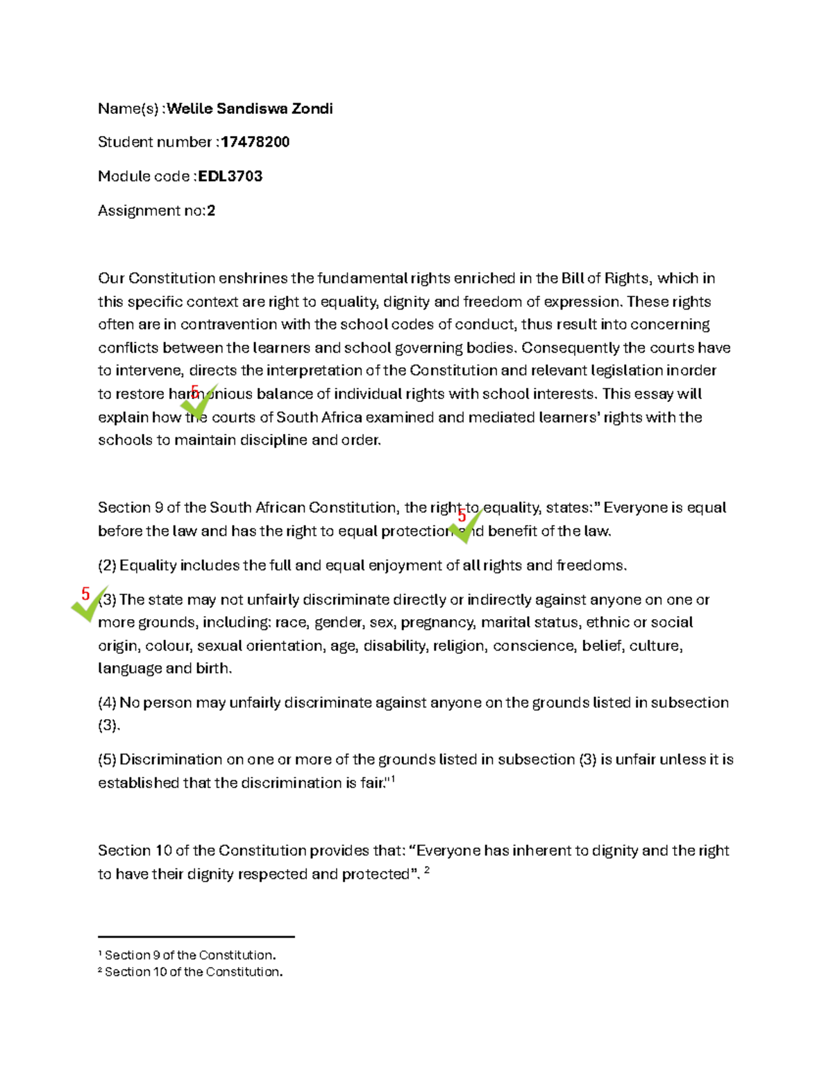 EDL3703 Marked Assignment (100%) - Name(s) :Welile Sandiswa Zondi ...