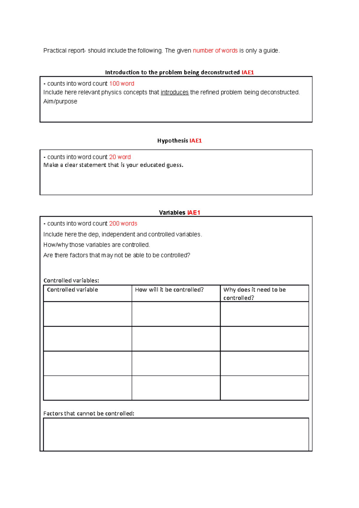 Practical report Template - Practical report- should include the following. The given number of ...