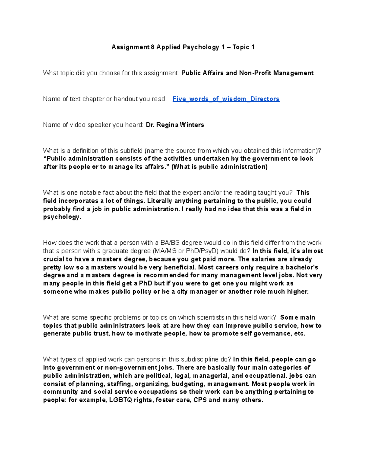 Topic 1 - Research work - Assignment 8 Applied Psychology 1 – Topic 1 ...