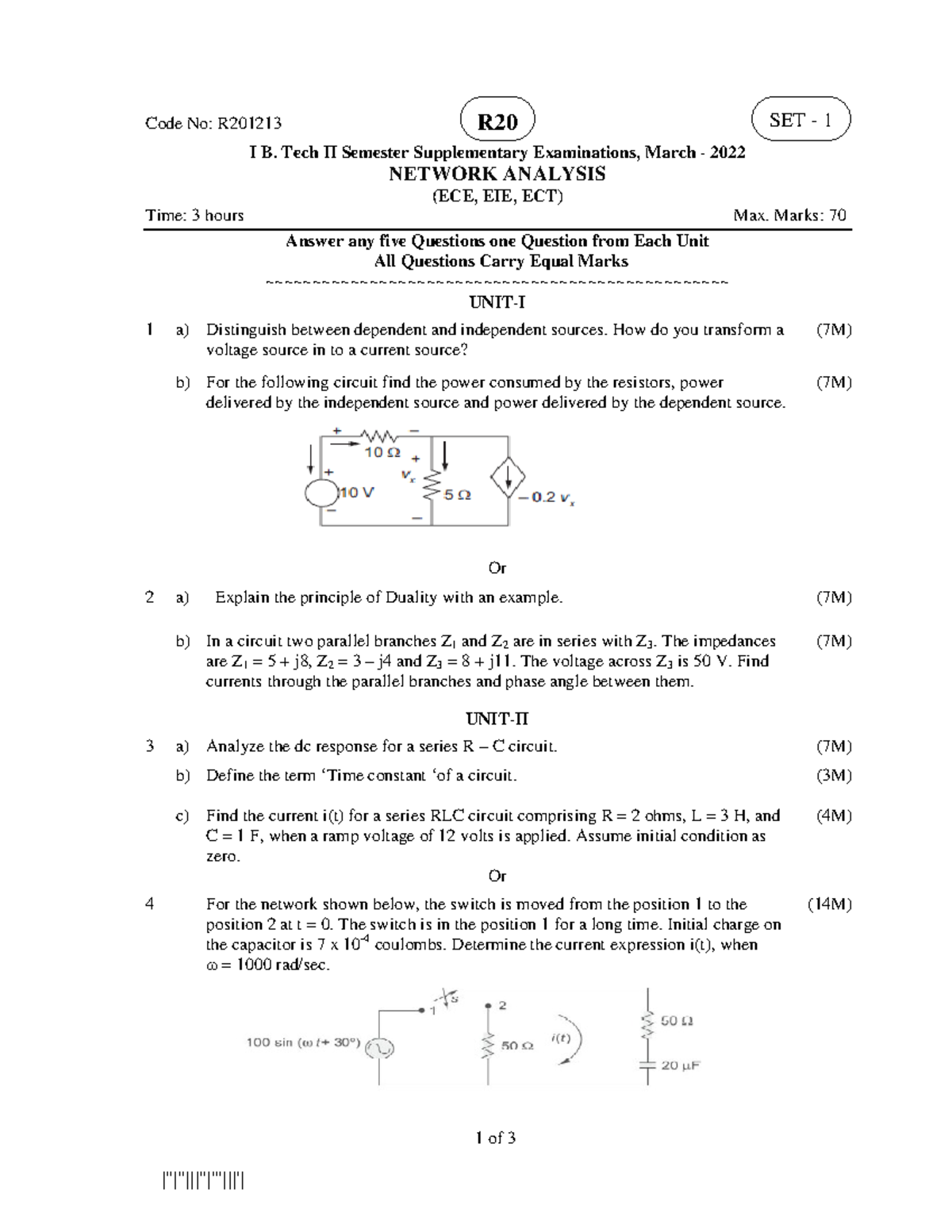 Network Analysis March 2022 - |''|''|||''|'''|||'| Code No: R I B. Tech II Semester ...