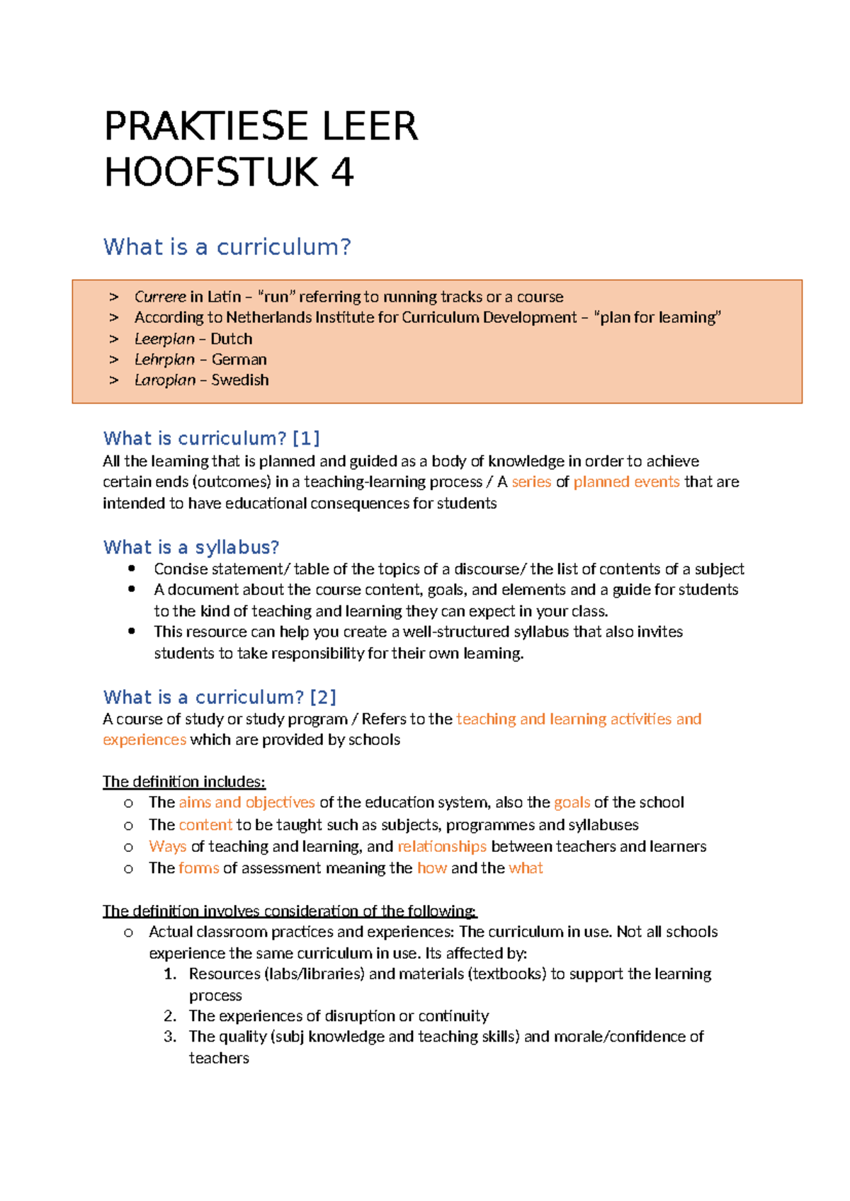 Praktiese LEER - PRAKTIESE LEER HOOFSTUK 4 What is a curriculum? What ...