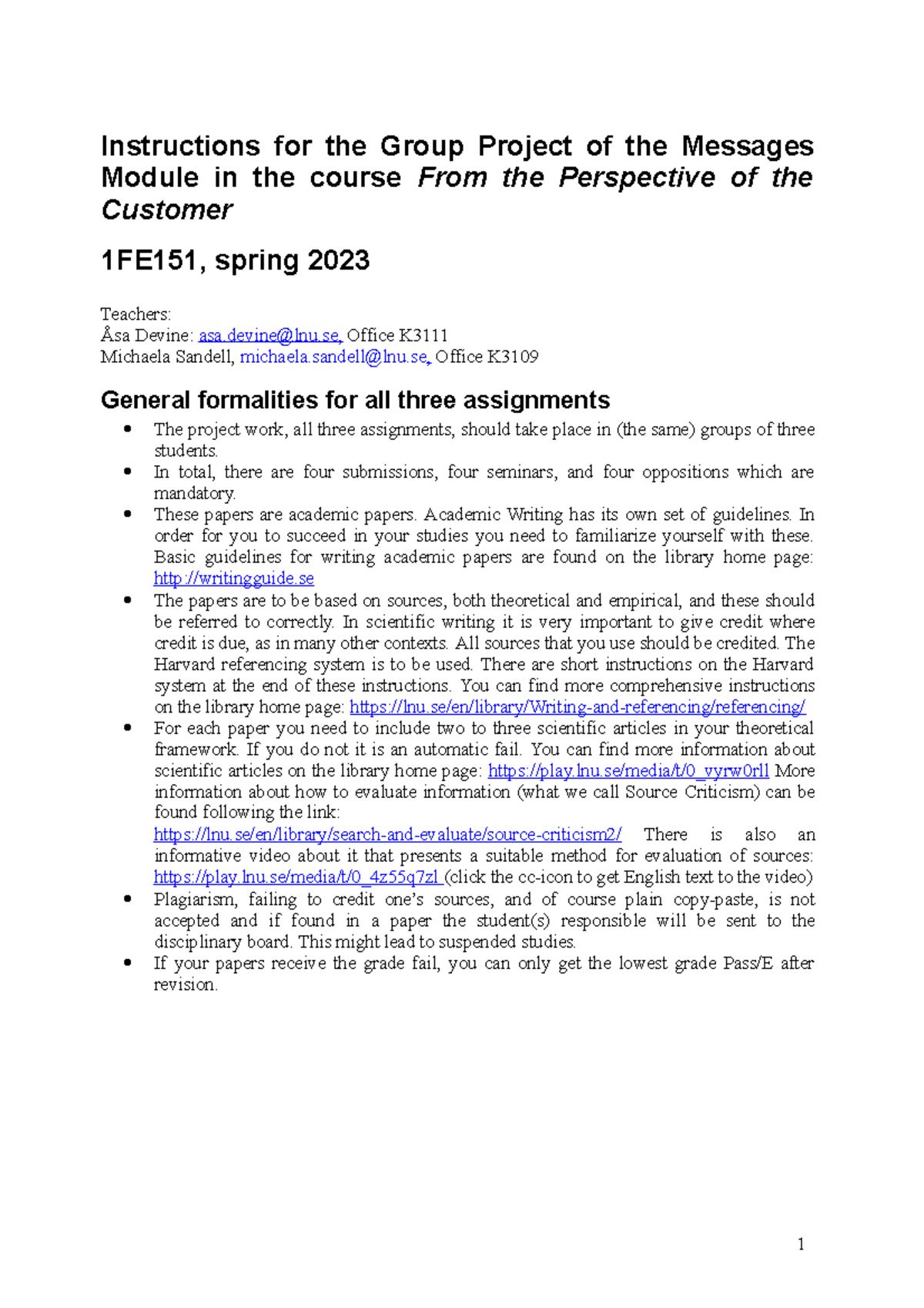 Module Messages - Instructions Assignment 1, 2 and 3 - Instructions for ...