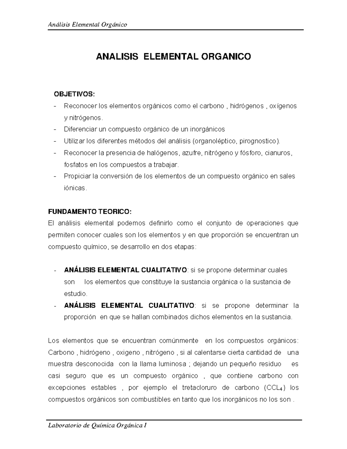 Orga I 12 - WSasA - ANALISIS ELEMENTAL ORGANICO OBJETIVOS: Reconocer ...