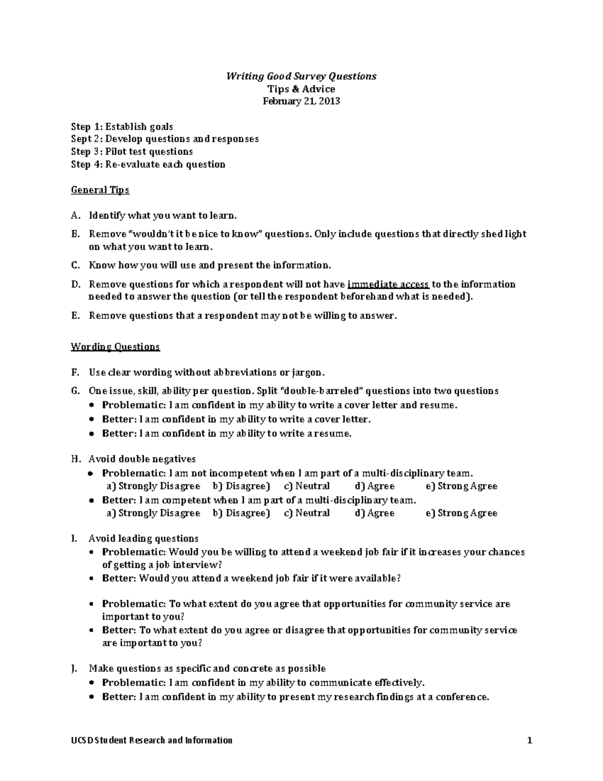 Writing-Good-Survey-Questions-Handouts - Writing Good Survey Questions ...