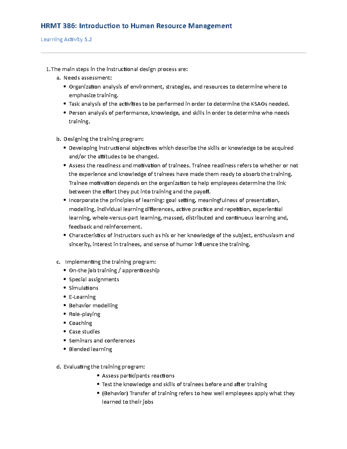 Activity 5.2: Training Chapter - HRMT 386: Introduction to Human ...