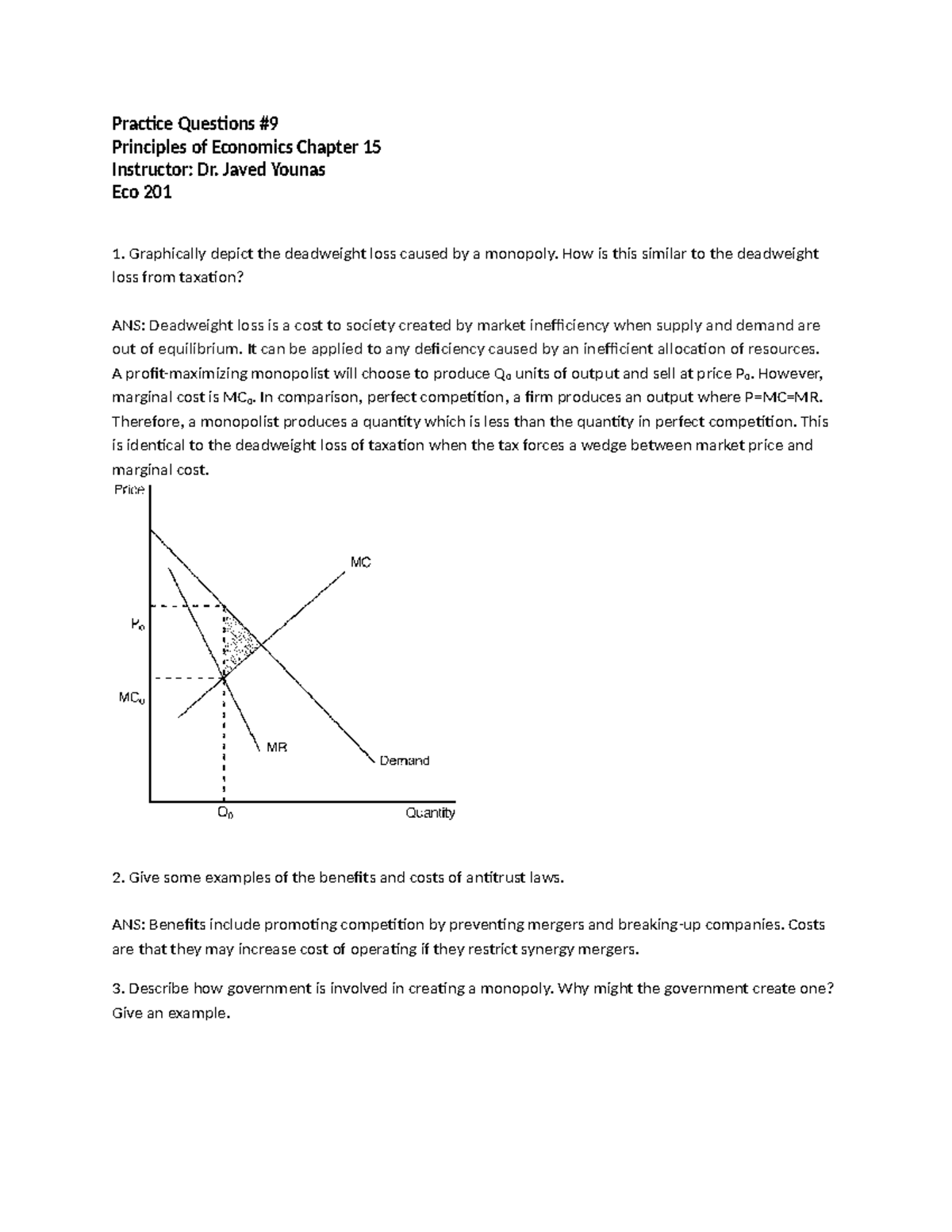 Practice Questions Chp 15 - Practice Questions Principles of Economics ...