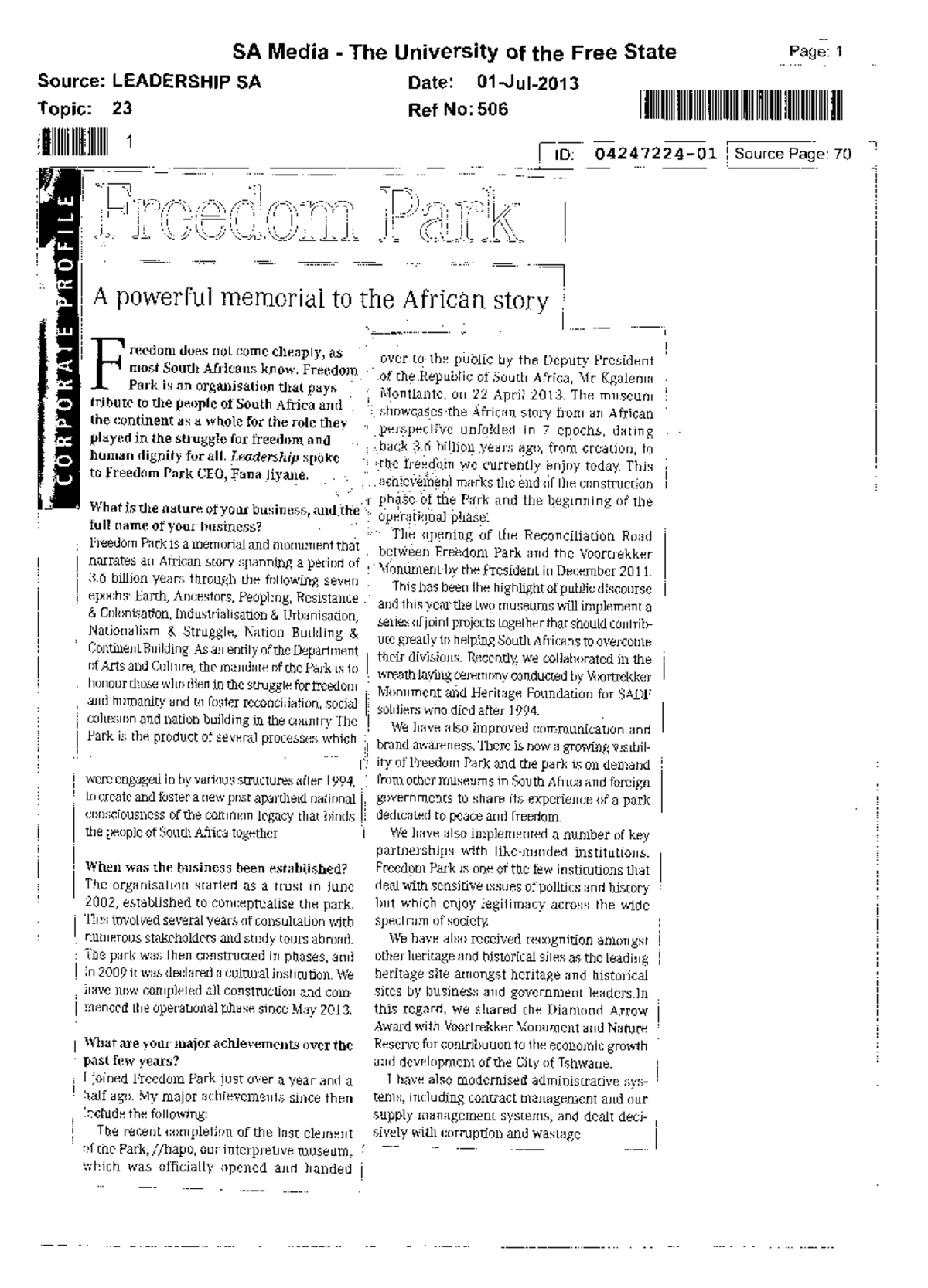 Freedom-park - NOTES - MNM3710 - Studocu