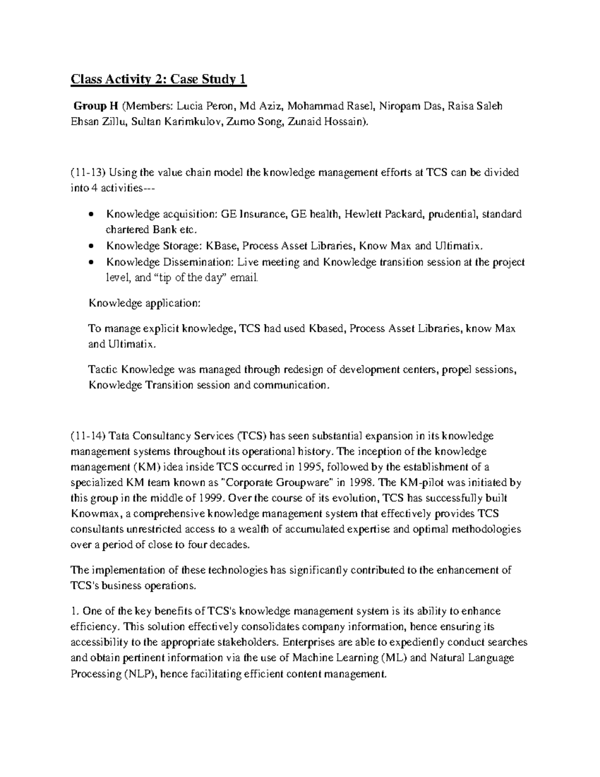 Class Activity Case Study 1 - Class Activity 2: Case Study 1 Group H (Members: Lucia Peron, Md ...