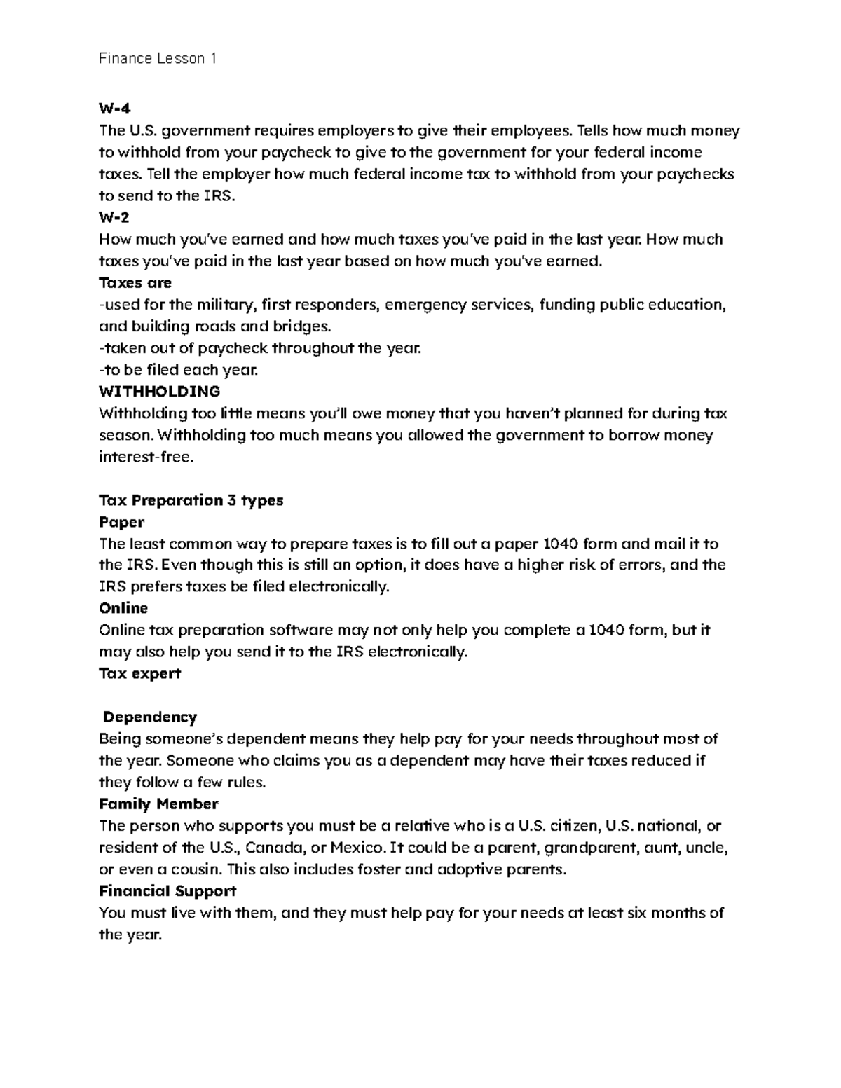 Personal Finance Unit 1 - Finance Lesson 1 W- The U. government ...