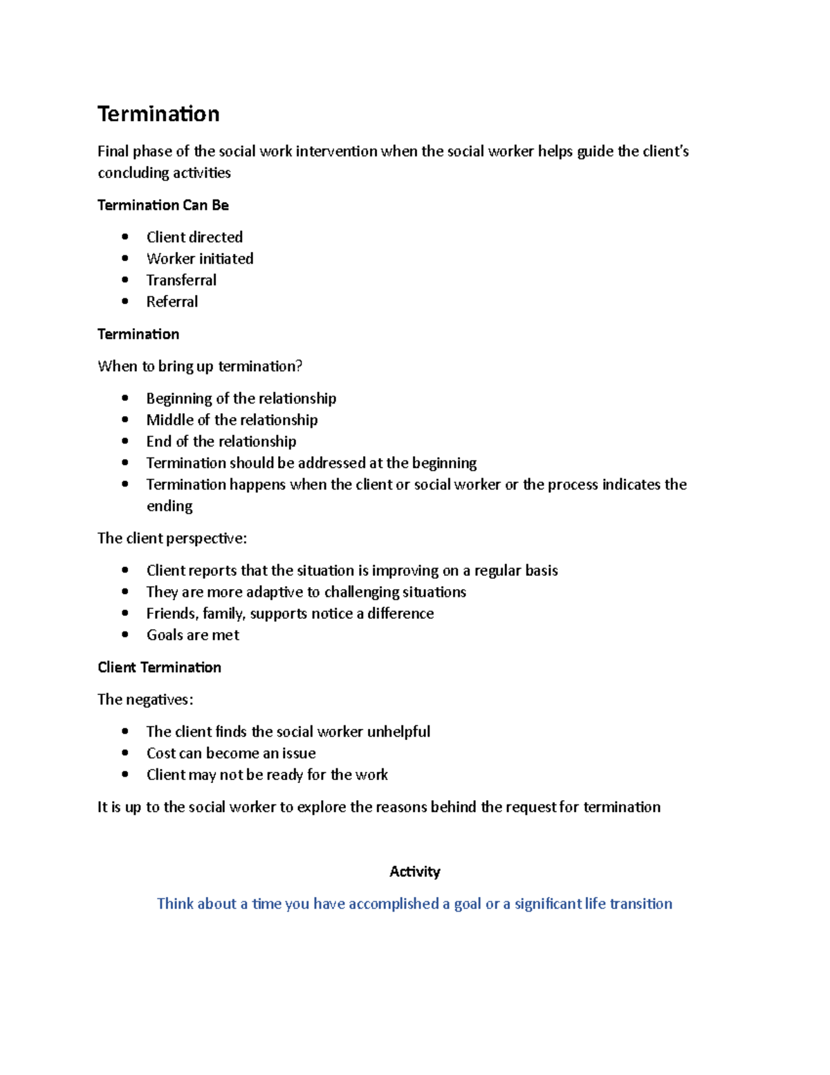 Termination in Social Work Intervention: Client-Directed or Worker ...