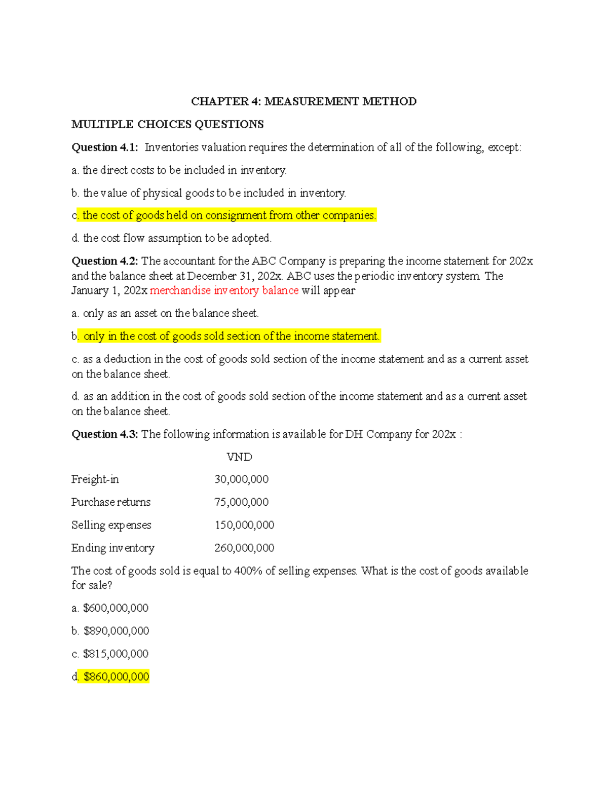 Chapter 4-MCQ Problems - CHAPTER 4: MEASUREMENT METHOD MULTIPLE CHOICES ...