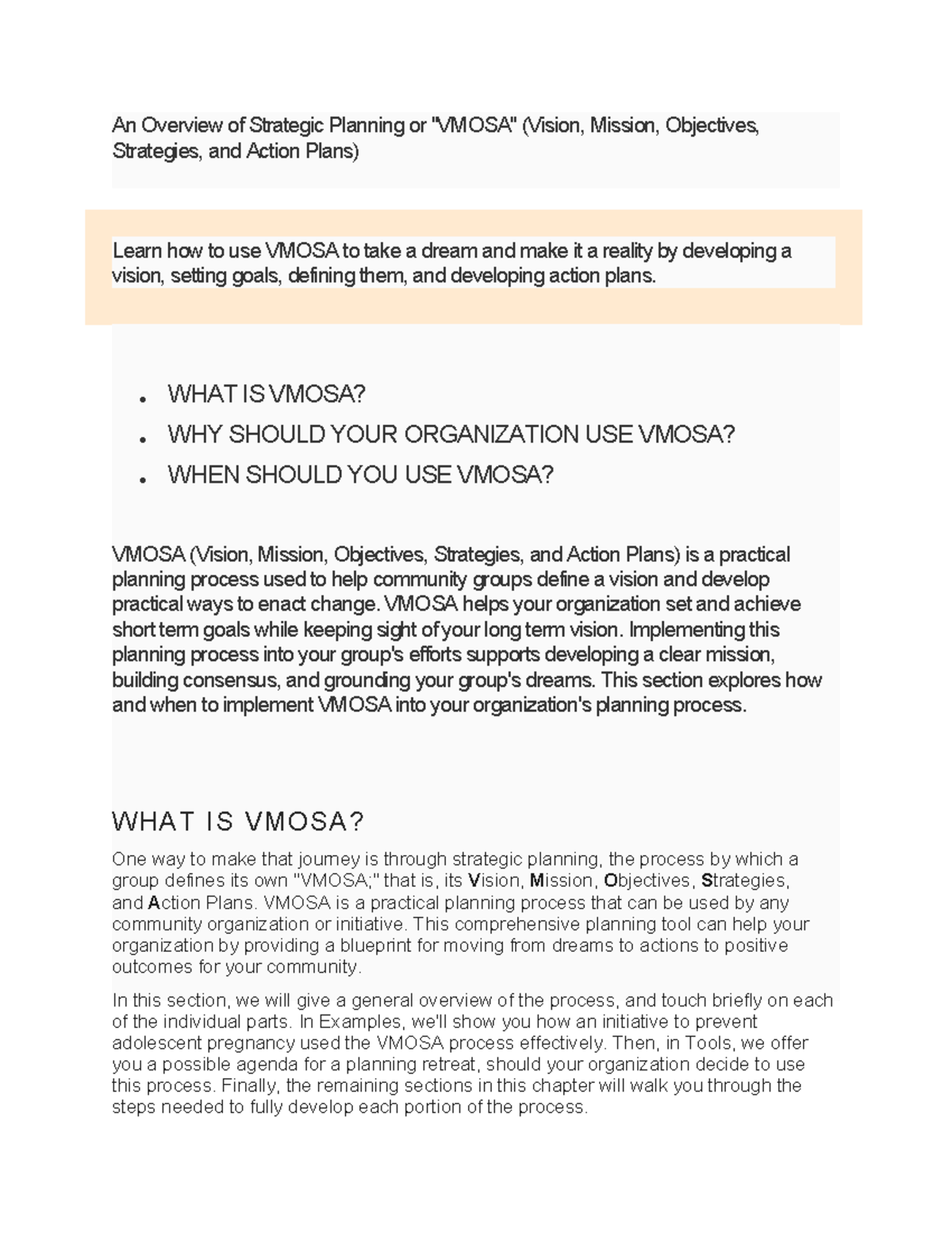 Vmosa - An Overview of Strategic Planning or "VMOSA" (Vision, Mission ...
