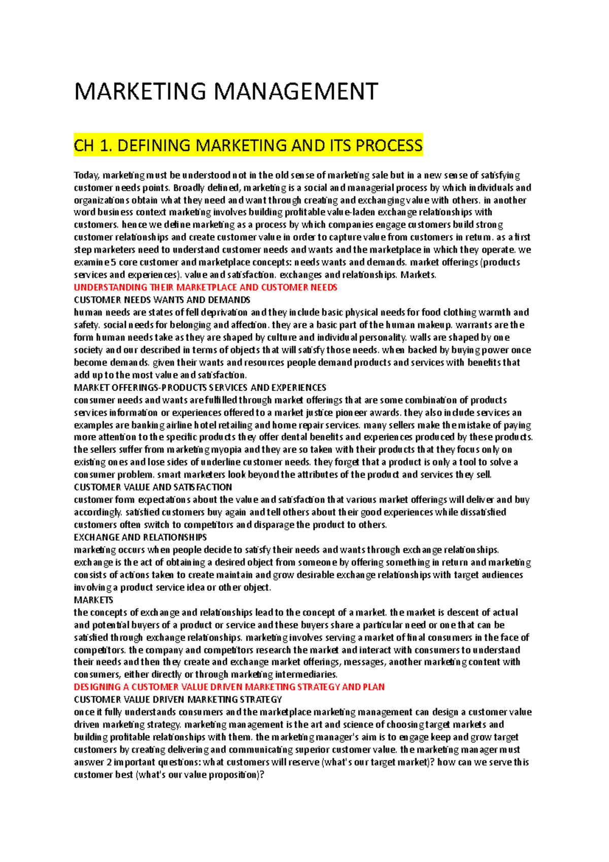 Marketing Management - Book summaries for chapters 1 to 12 and 14 ...