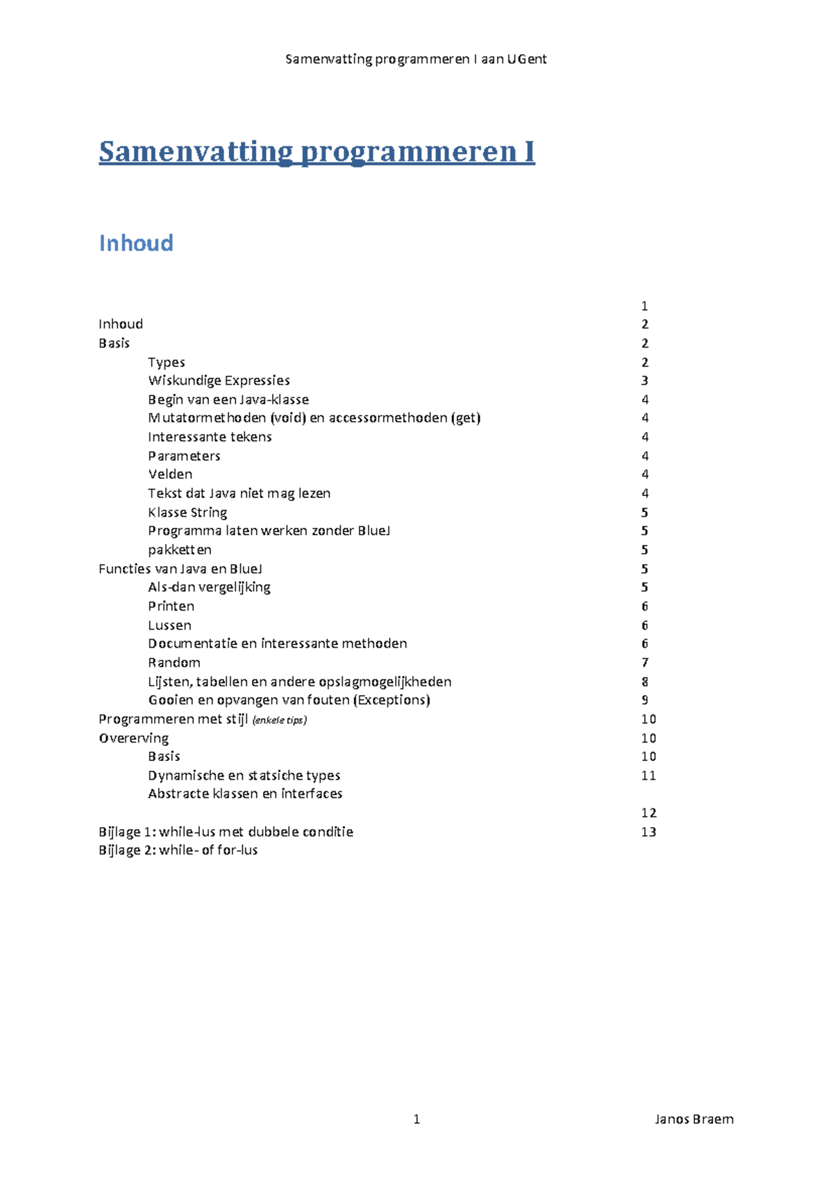 Samenvatting Programmeren I: compleet, - Duidelijk - Samenvatting ...
