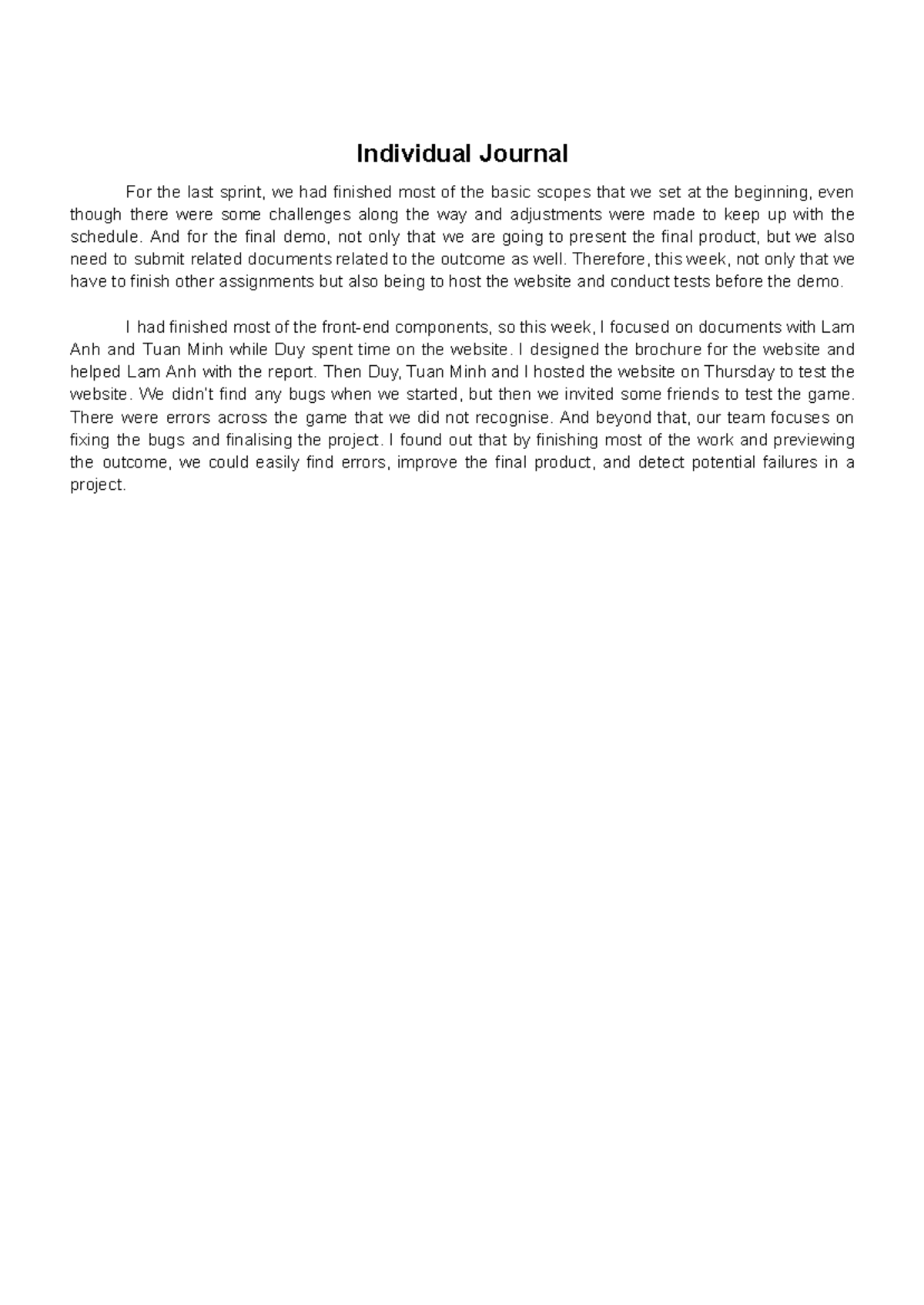 Truong Adam Nhat Anh s3926016 SEPM - Individual Journal For the last ...