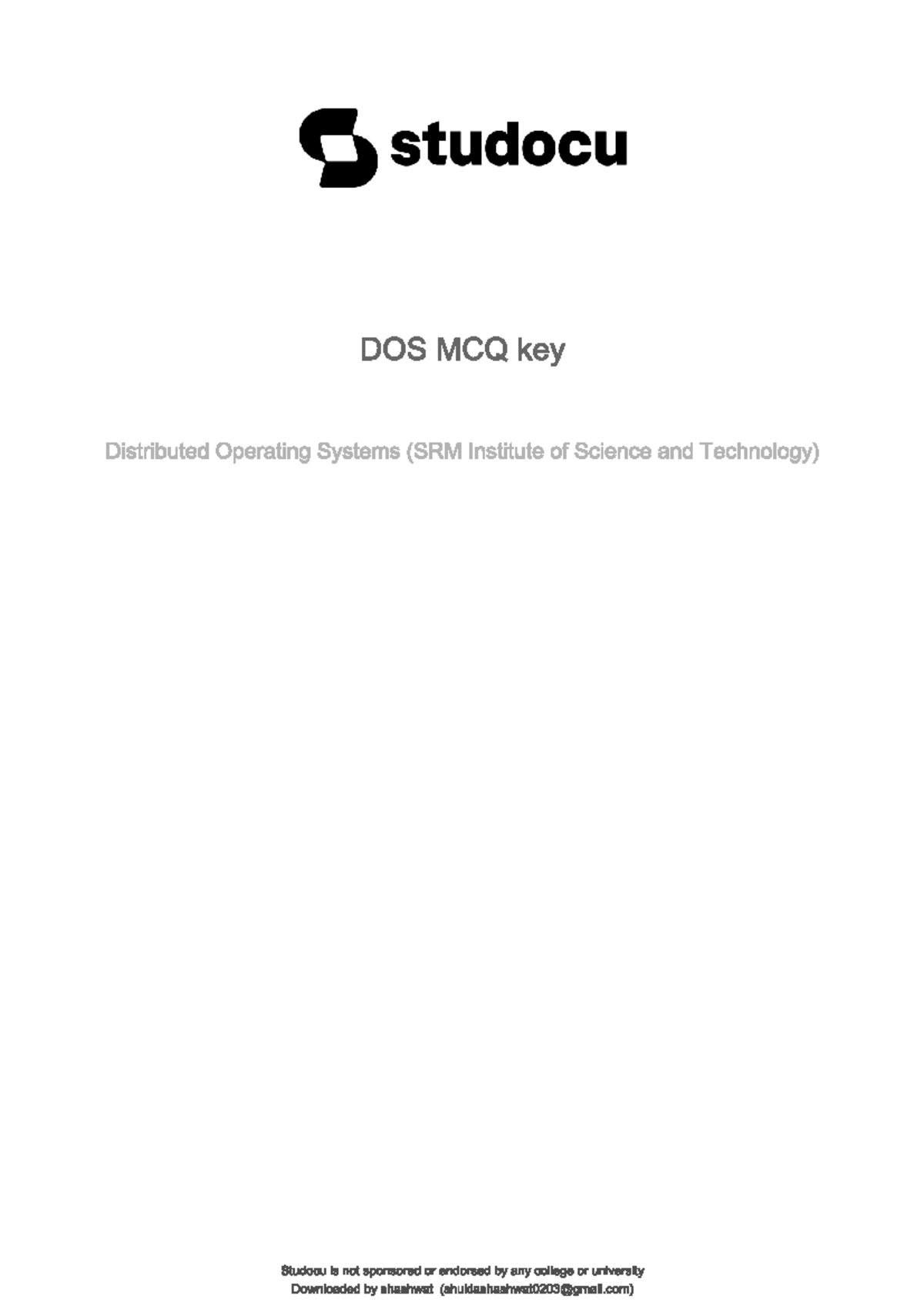 DOS MCQ - good material - studocu DOS MCQ key Distributed Operating Systems (SRM Institute of ...