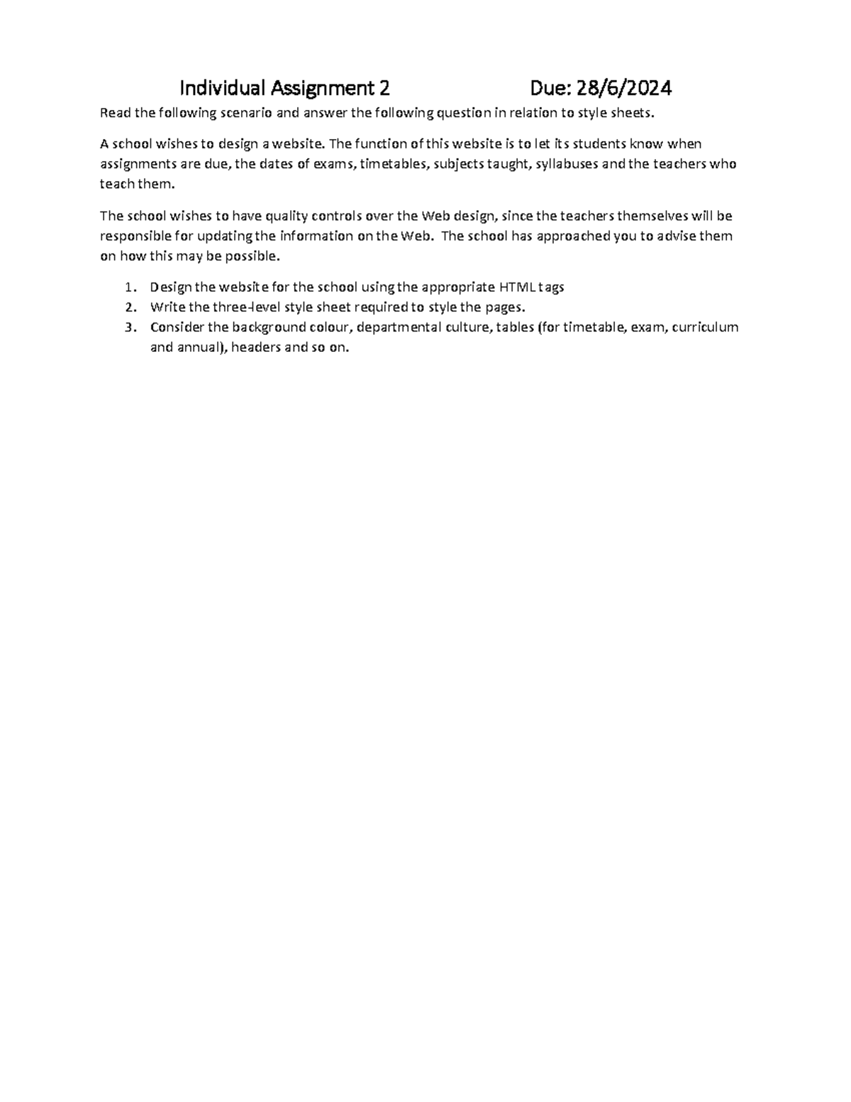 Individual Assignment 2A - A school wishes to design a website. The function of this website is ...