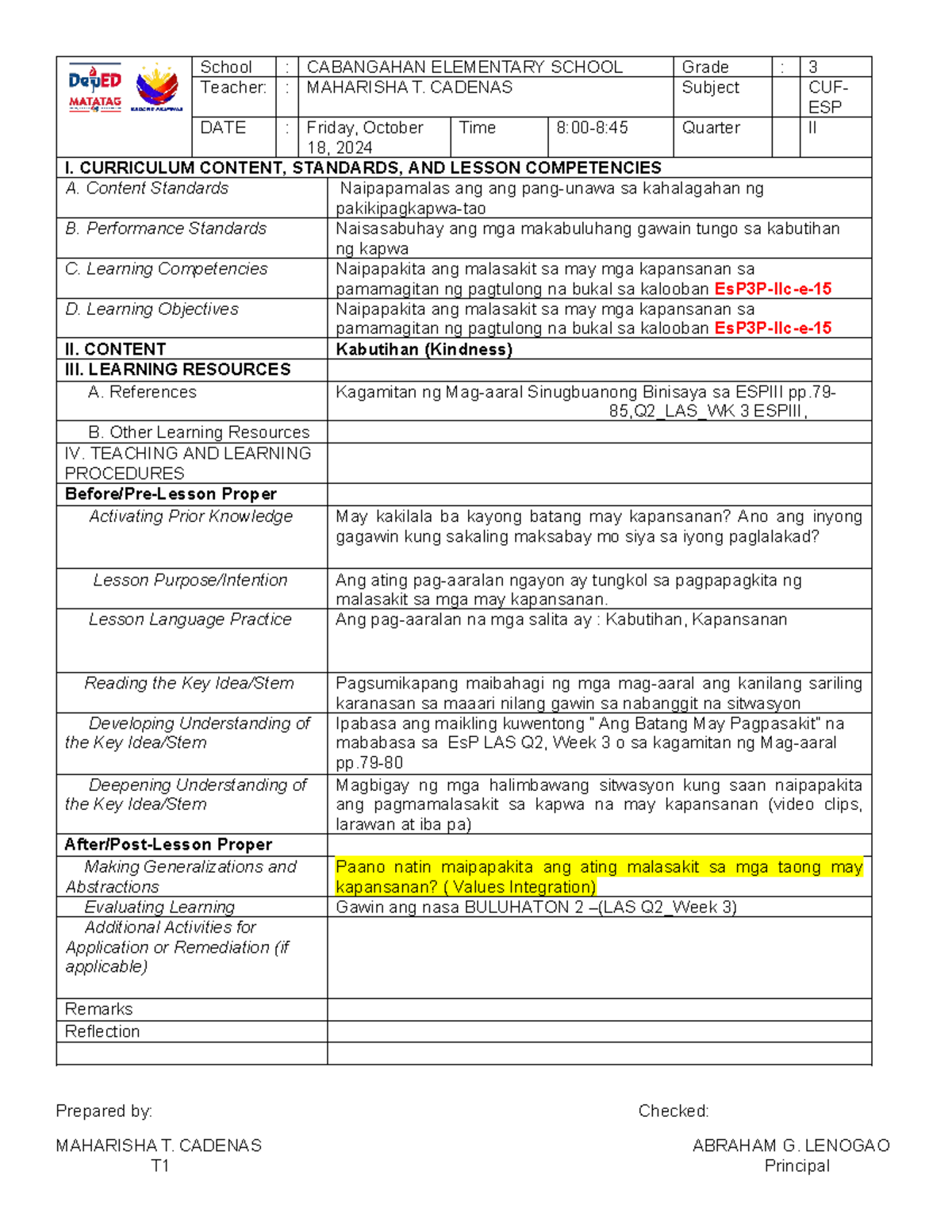 CUF NOV 23 - sample on lesson plan on catch up fridays - School ...