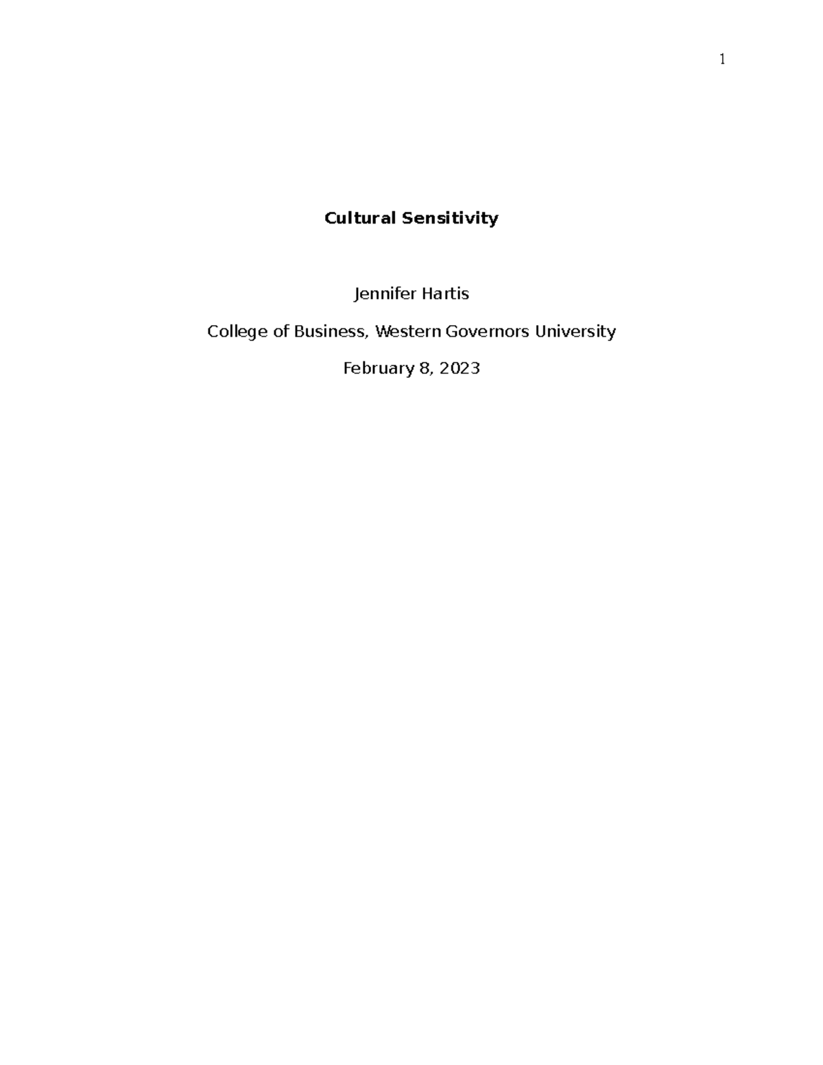 Apa essay - 1 Cultural Sensitivity Jennifer Hartis College of Business ...