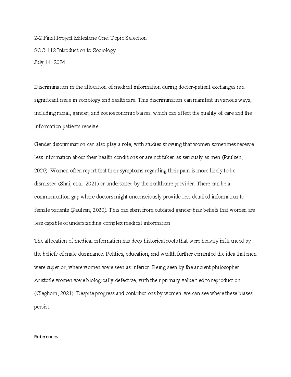 2 2 Final Project Milestone One Topic Selection Grade B 2 2 Final Project Milestone One