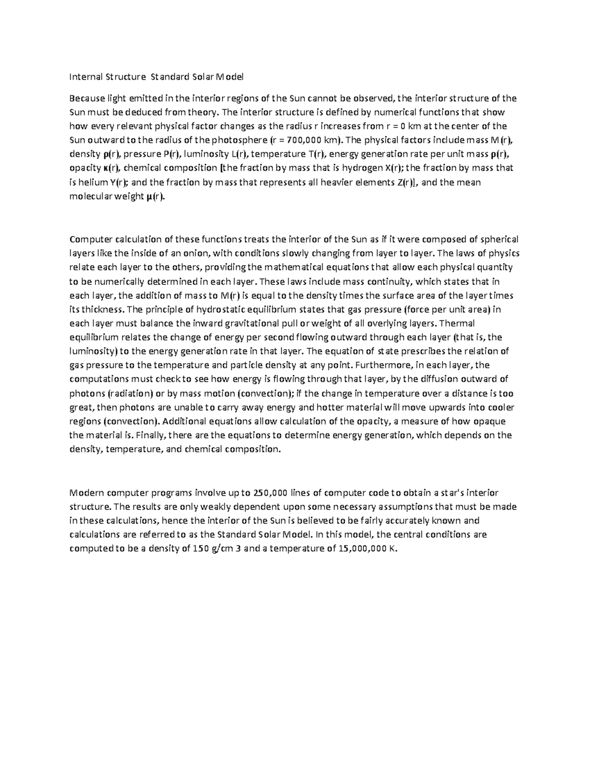 Internal Structure Standard Solar Model - The interior structure is ...