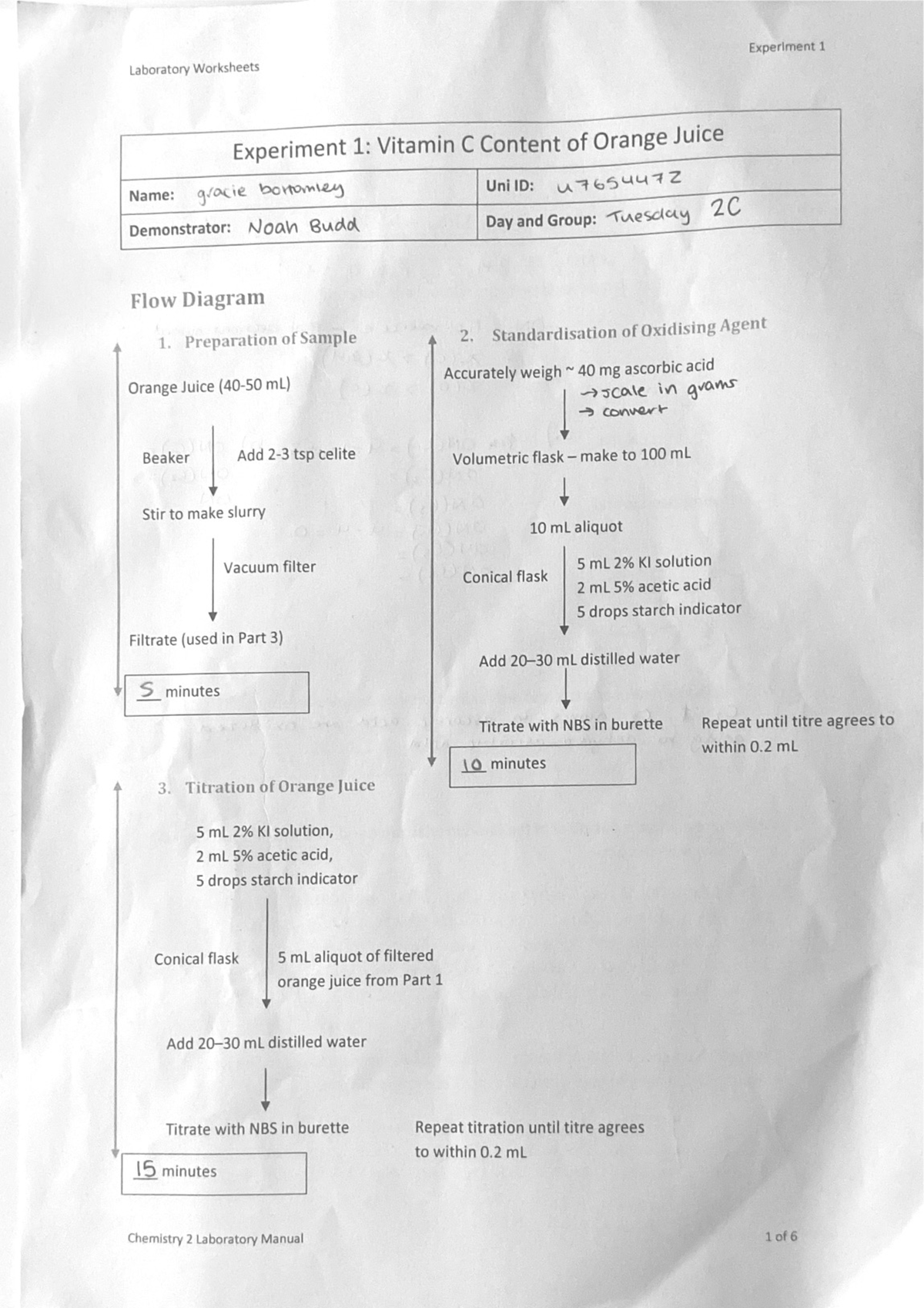 Lab 1 Vitamin C content of orange juice - CHEM1201 - Studocu