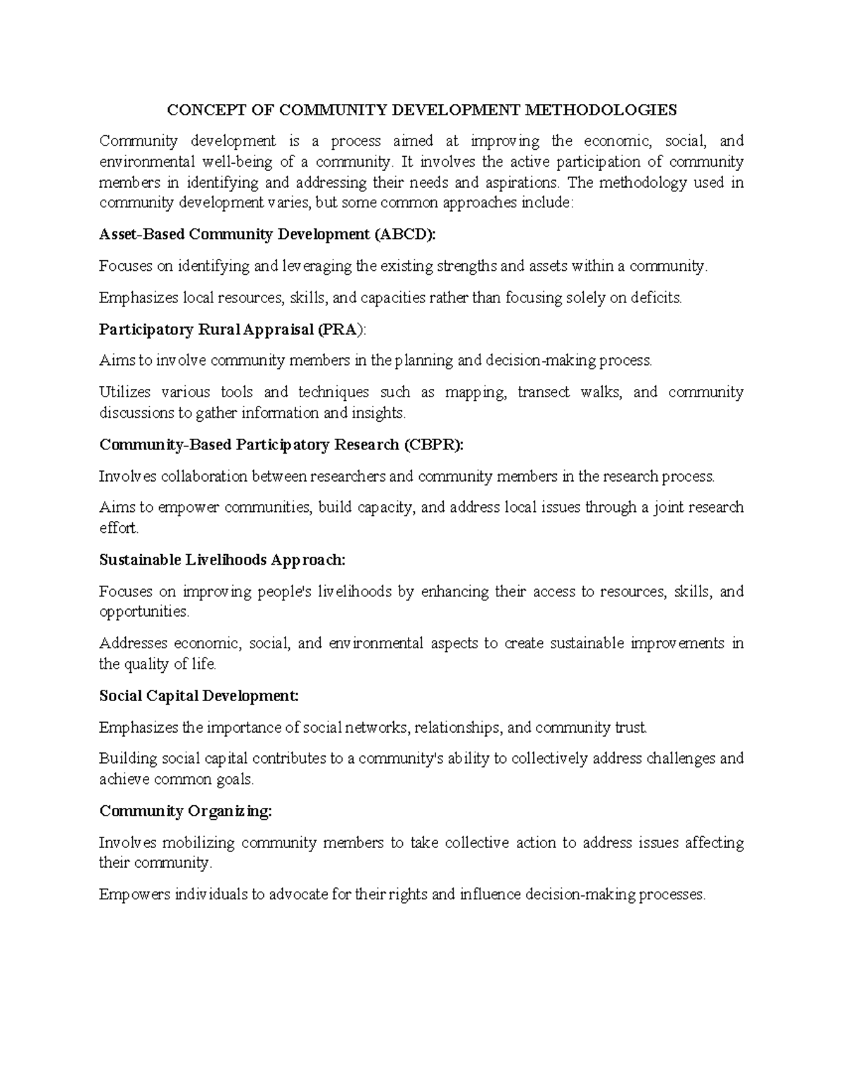 Concept OF Community Development Methodology - CONCEPT OF COMMUNITY ...