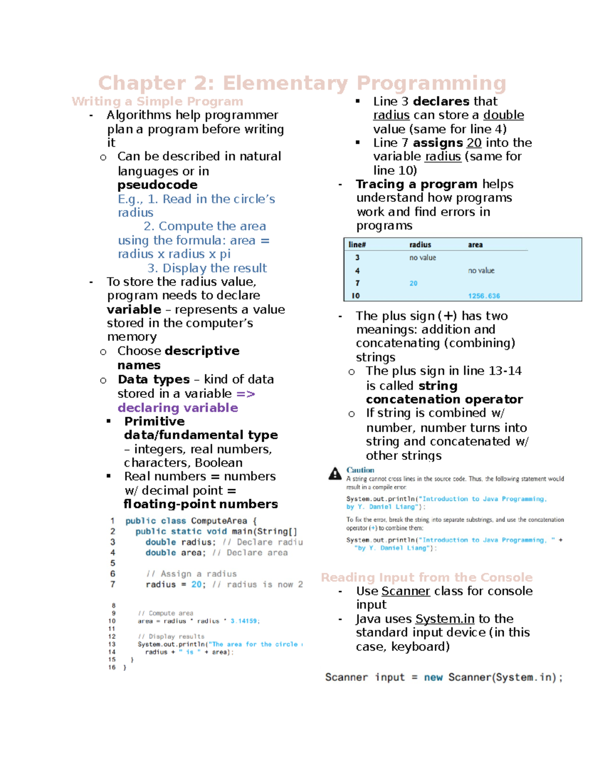 Chapter 2 Elementary Programming - Chapter 2: Elementary Programming Writing a Simple Program ...