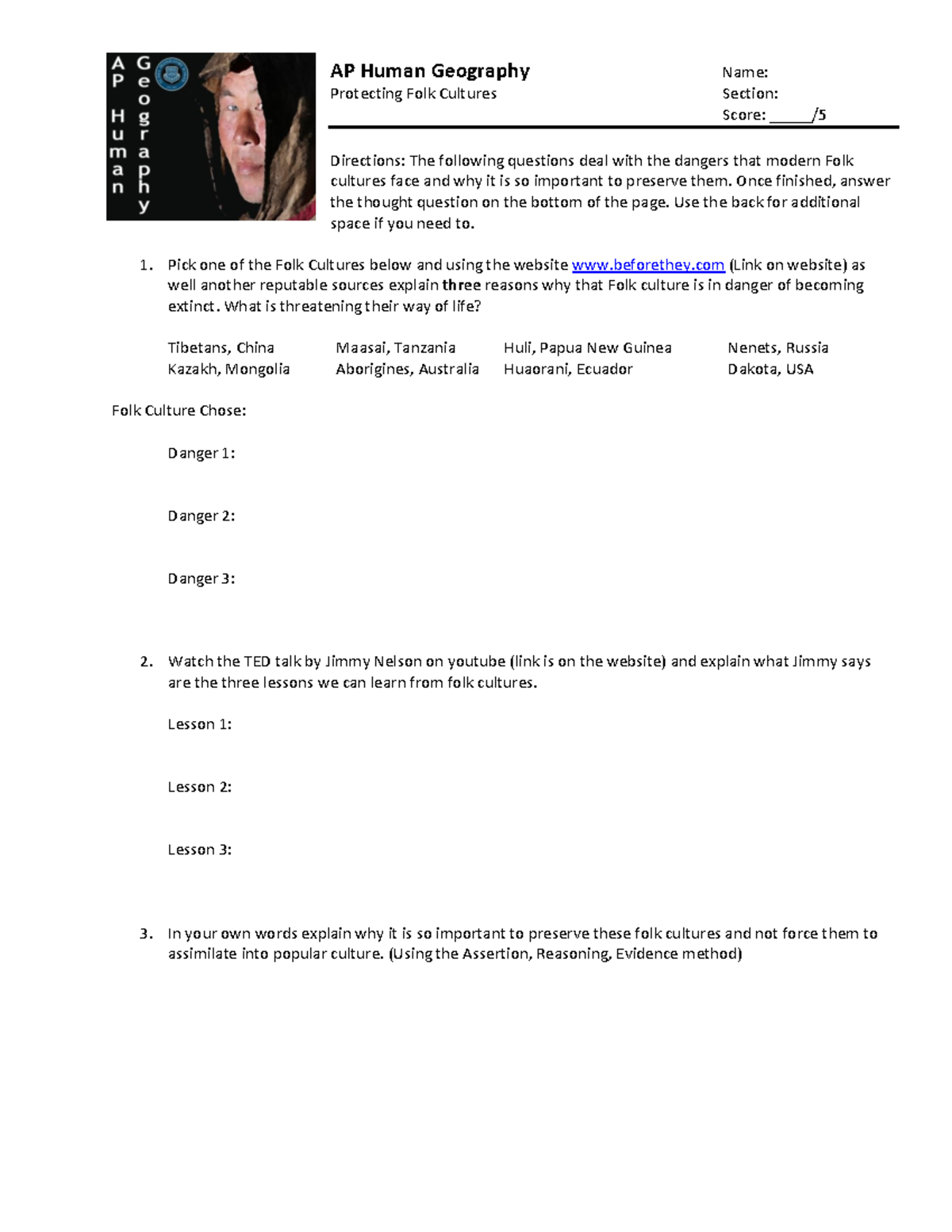 Protecting folk cultures - AP Human Geography Name: Protecting Folk ...