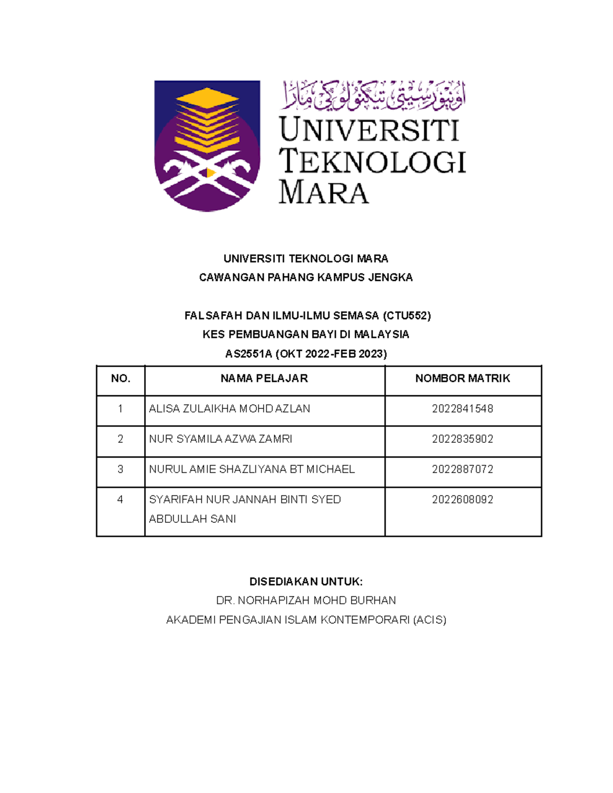 CTU552 PDF-2022 - this is for you - UNIVERSITI TEKNOLOGI MARA CAWANGAN ...