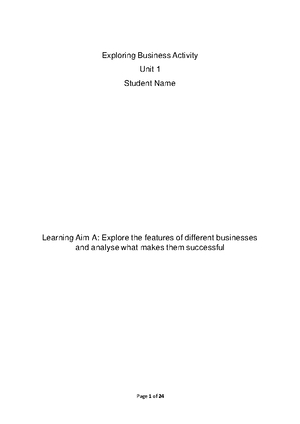 Unit 1 Assignment 1 exploring business - I I 1 I UnitI 1 I ...